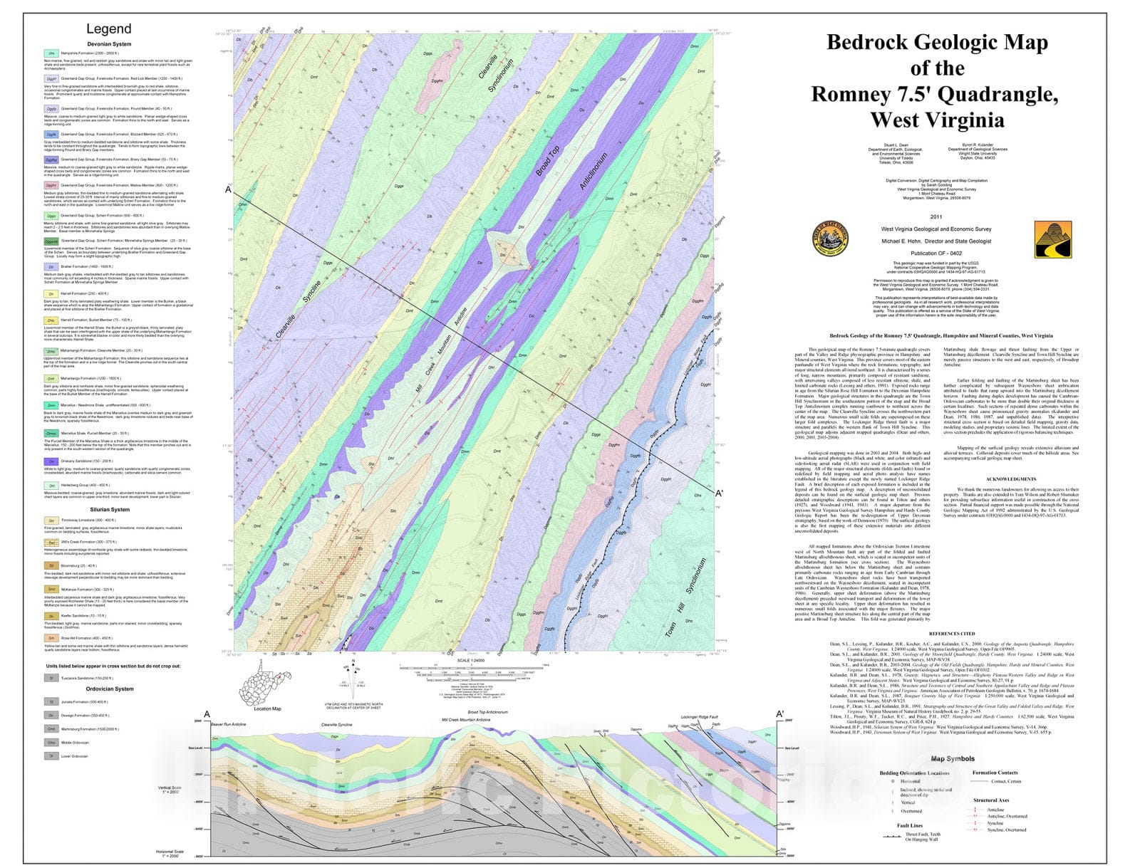Map : Bedrock geologic map of the Romney 7.5' quadrangle, West Virgini ...