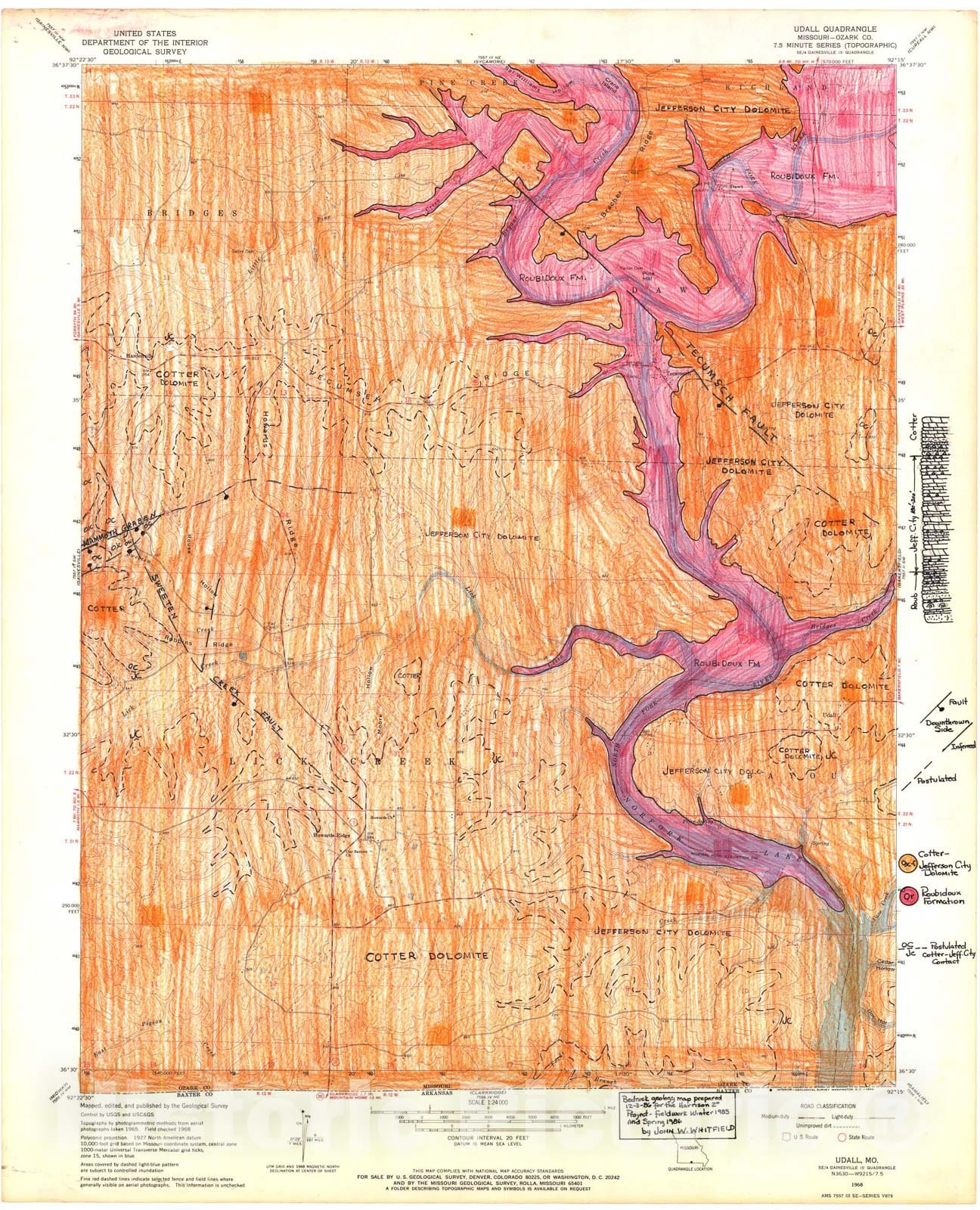 Map : Bedrock geologic map of the Udall seven 1/2' quadrangle, Missour ...