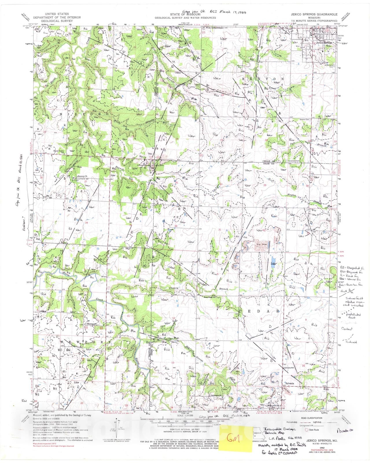 Map : Interpretive bedrock geologic map of the Jerico Springs seven 1 ...