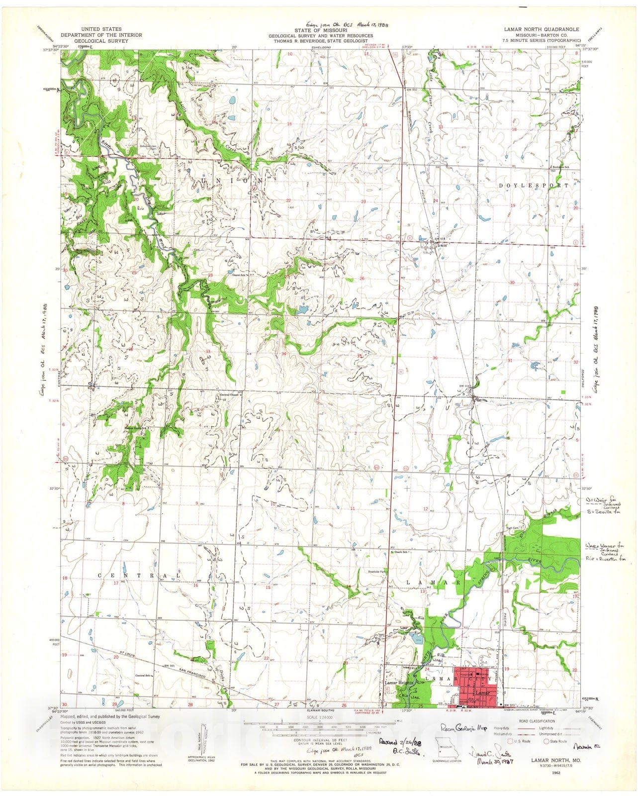 Map : Reconnaissance geologic map of the Lamar North seven 1/2' quadra ...