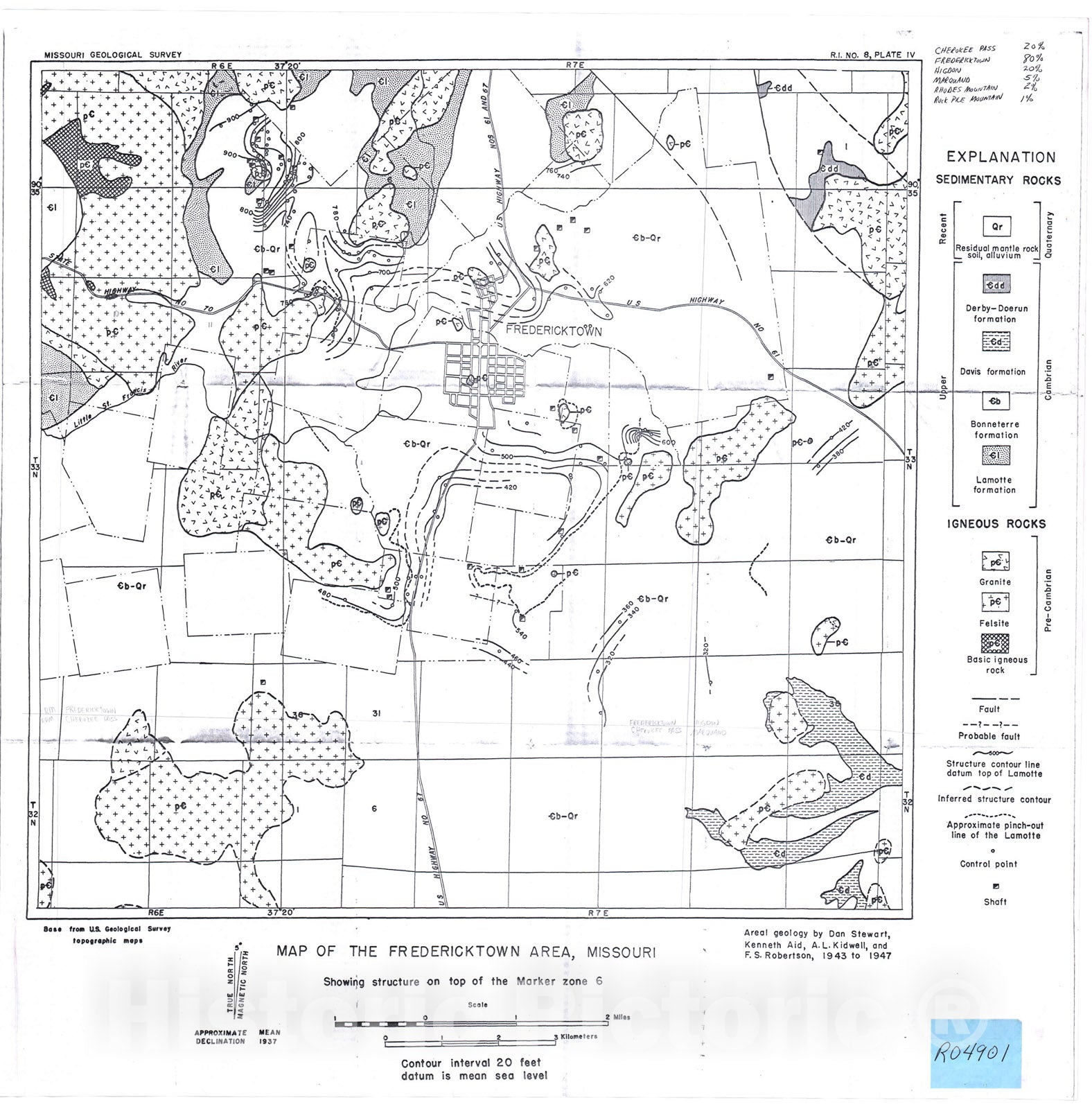 Map : Geologic map of the Fredericktown area, Missouri, 1949 Cartograp ...