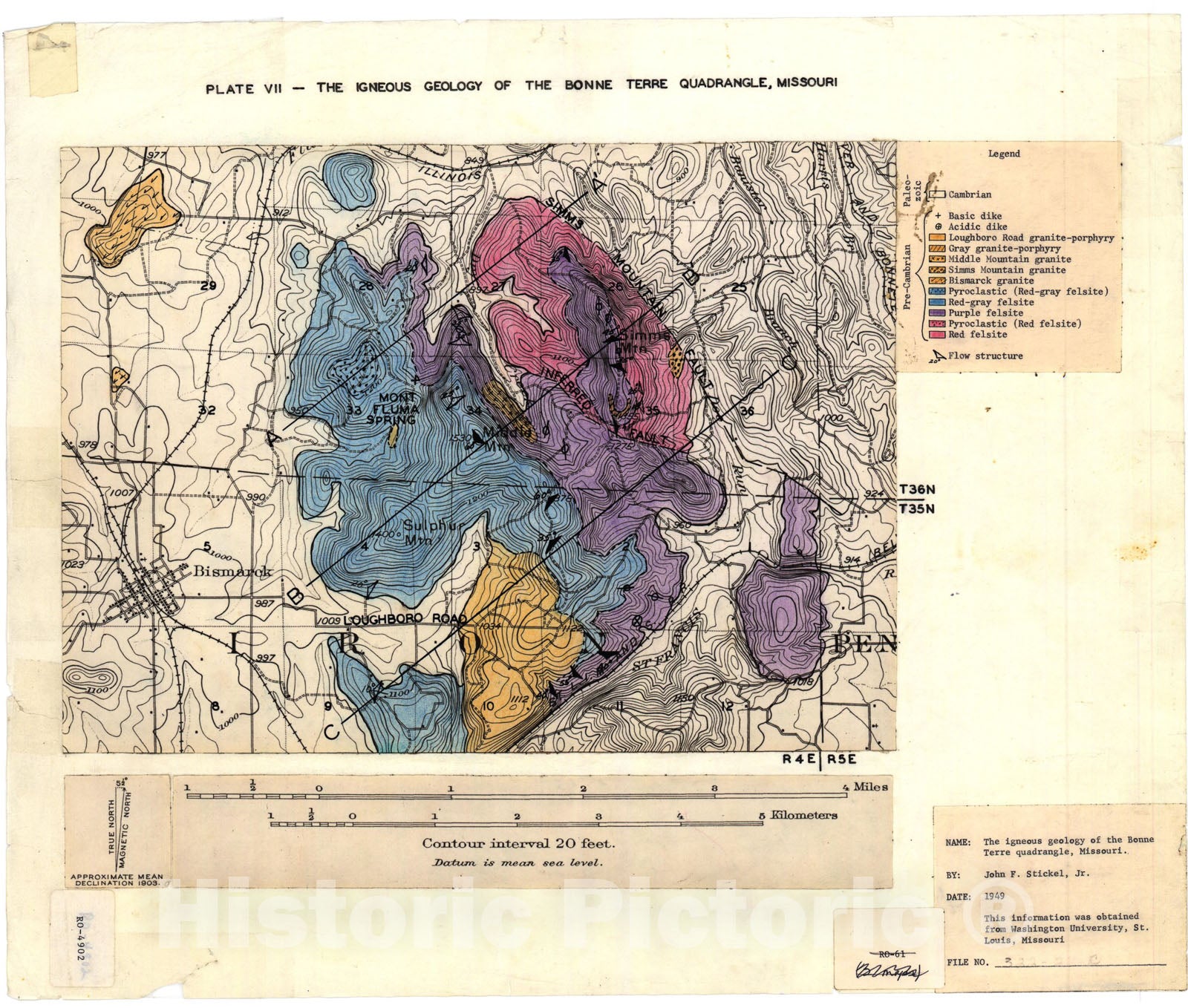 Map : Igneous geology of the Bonne Terre 15' quadrangle, Missouri, 194 ...