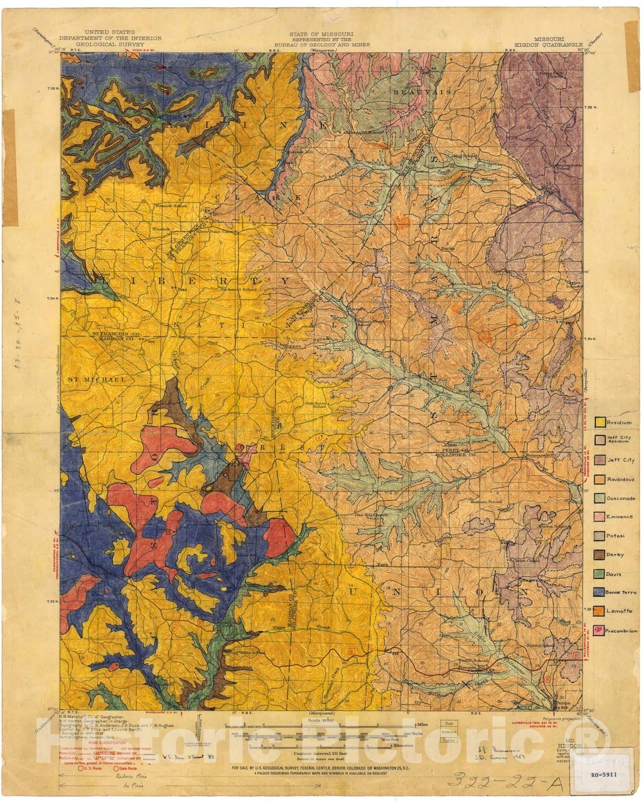 Map : Geologic map of the Higdon 15' quadrangle, Missouri, 1959 Cartog ...