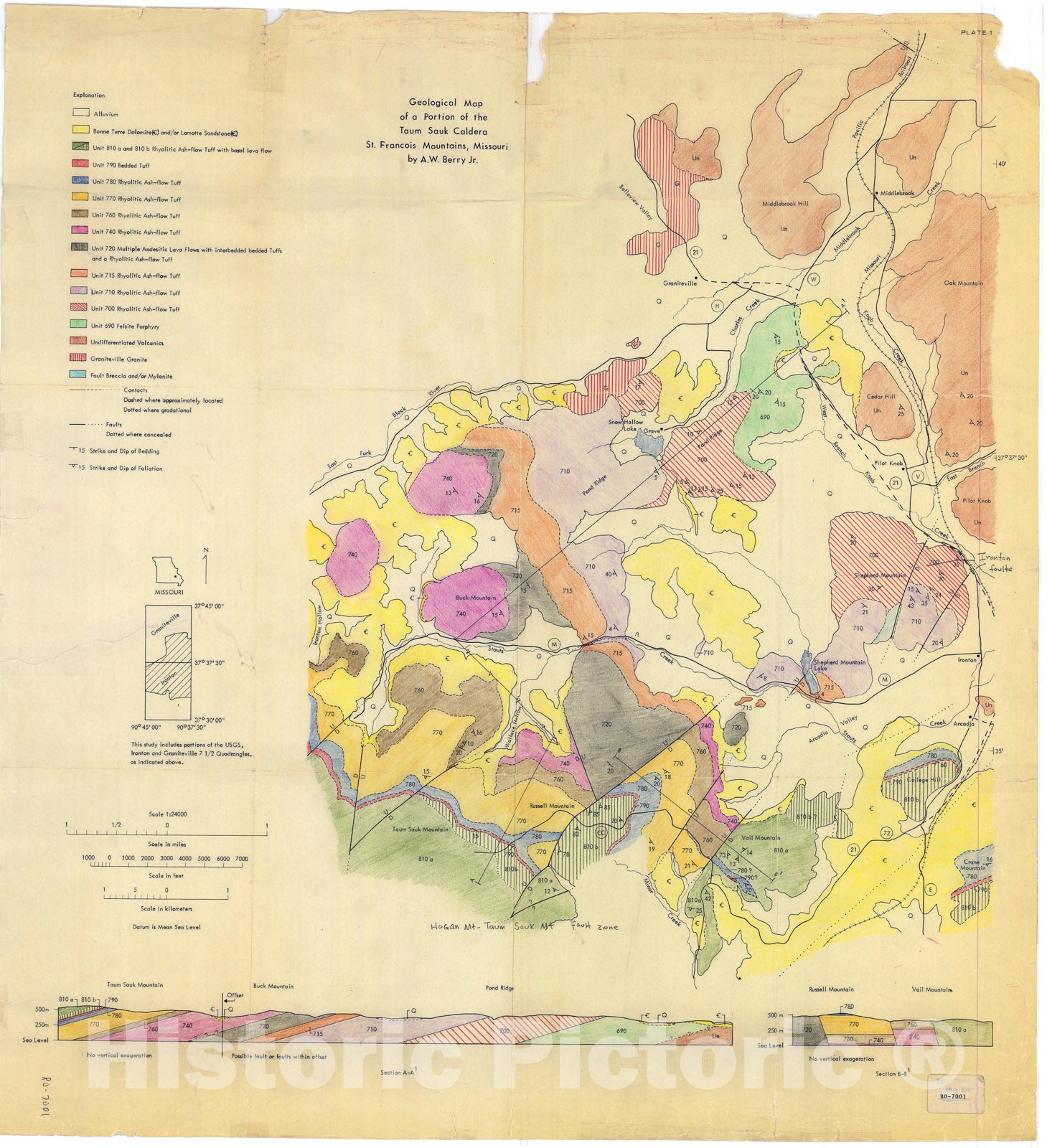 Map : Geologic map of a portion of the Taum Sauk Caldera, St. Francois ...