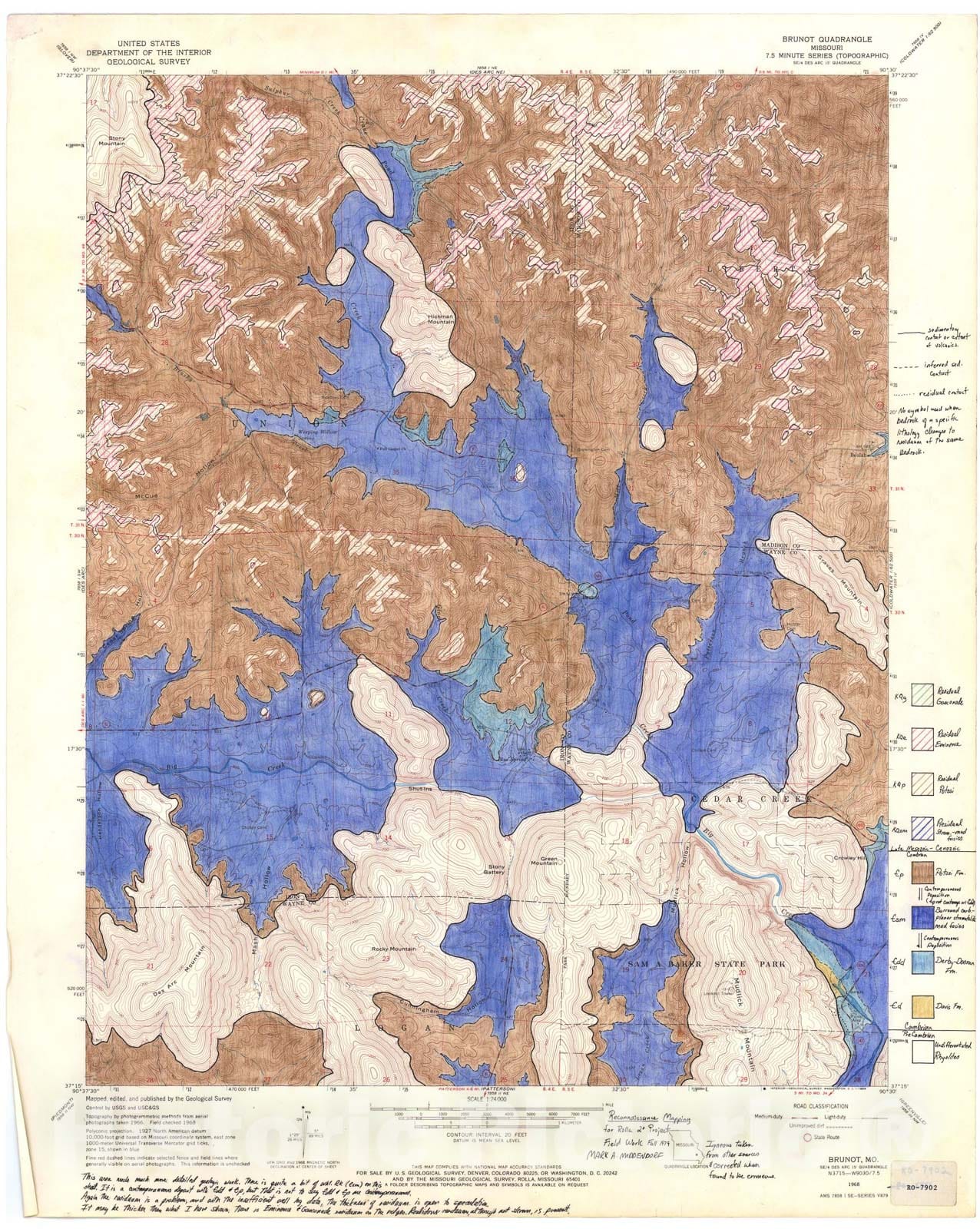 Map : Bedrock geologic map of the Brunot seven 1/2' quadrangle, Missou ...