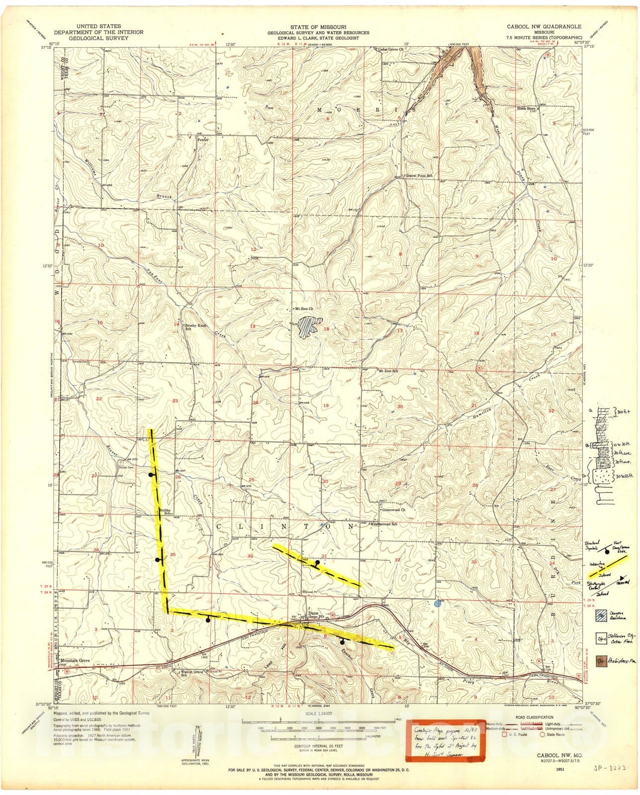 Map : Geologic map of the Cabool NW seven 1/2' quadrangle, Missouri, 1 ...