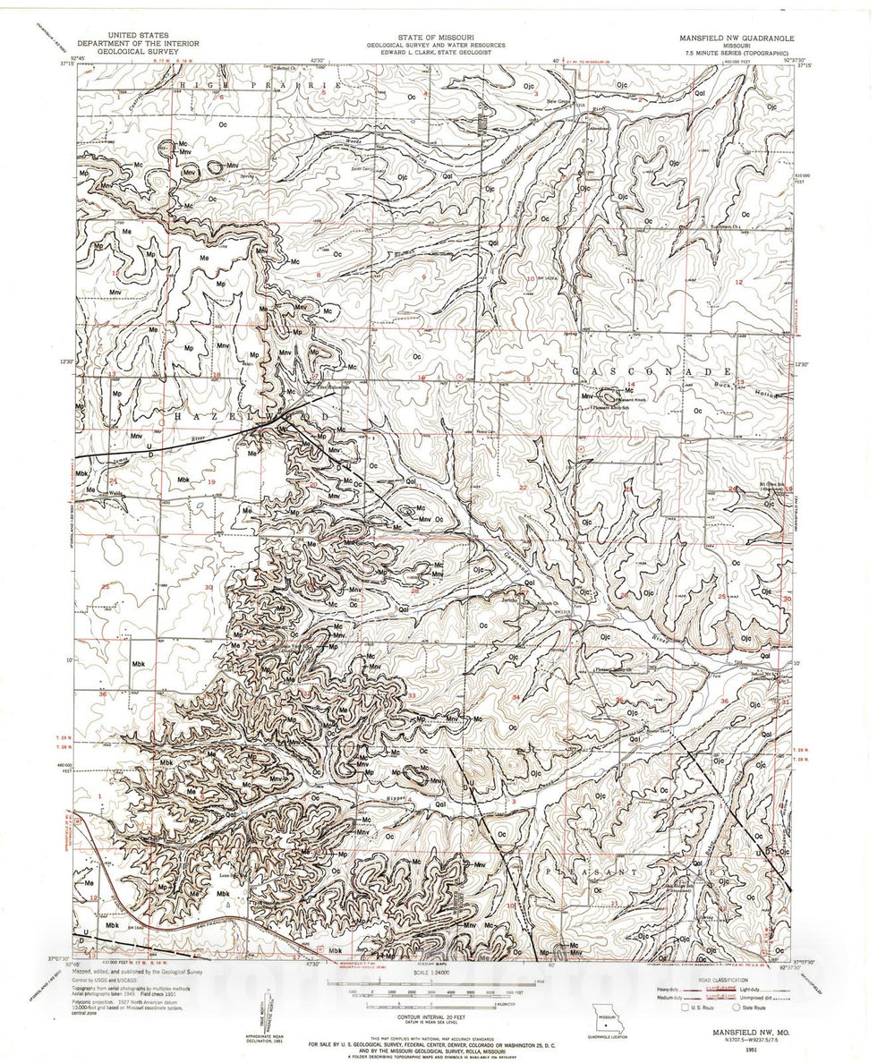 Map : Geologic map of the Mansfield NW seven 1/2' quadrangle, Missouri ...