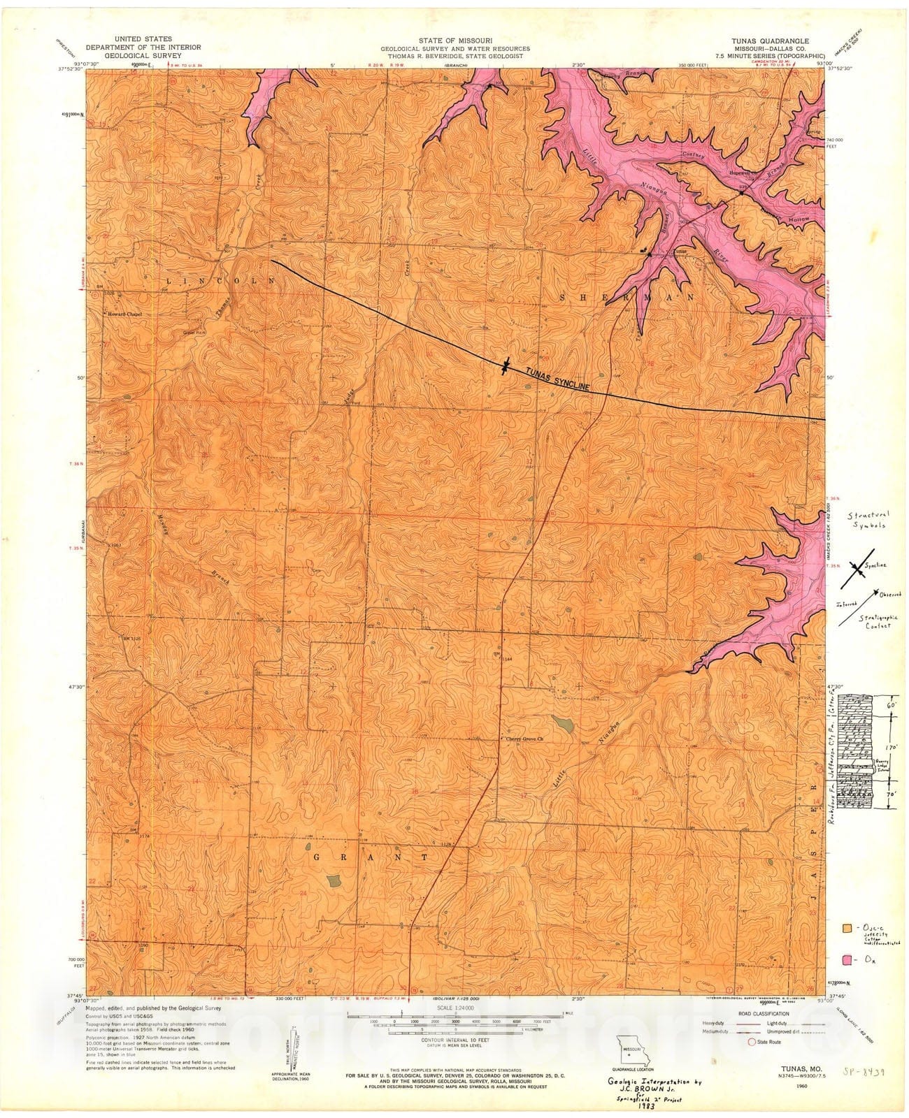 Map : Bedrock geologic map of the Tunas seven 1/2' quadrangle, Missour ...