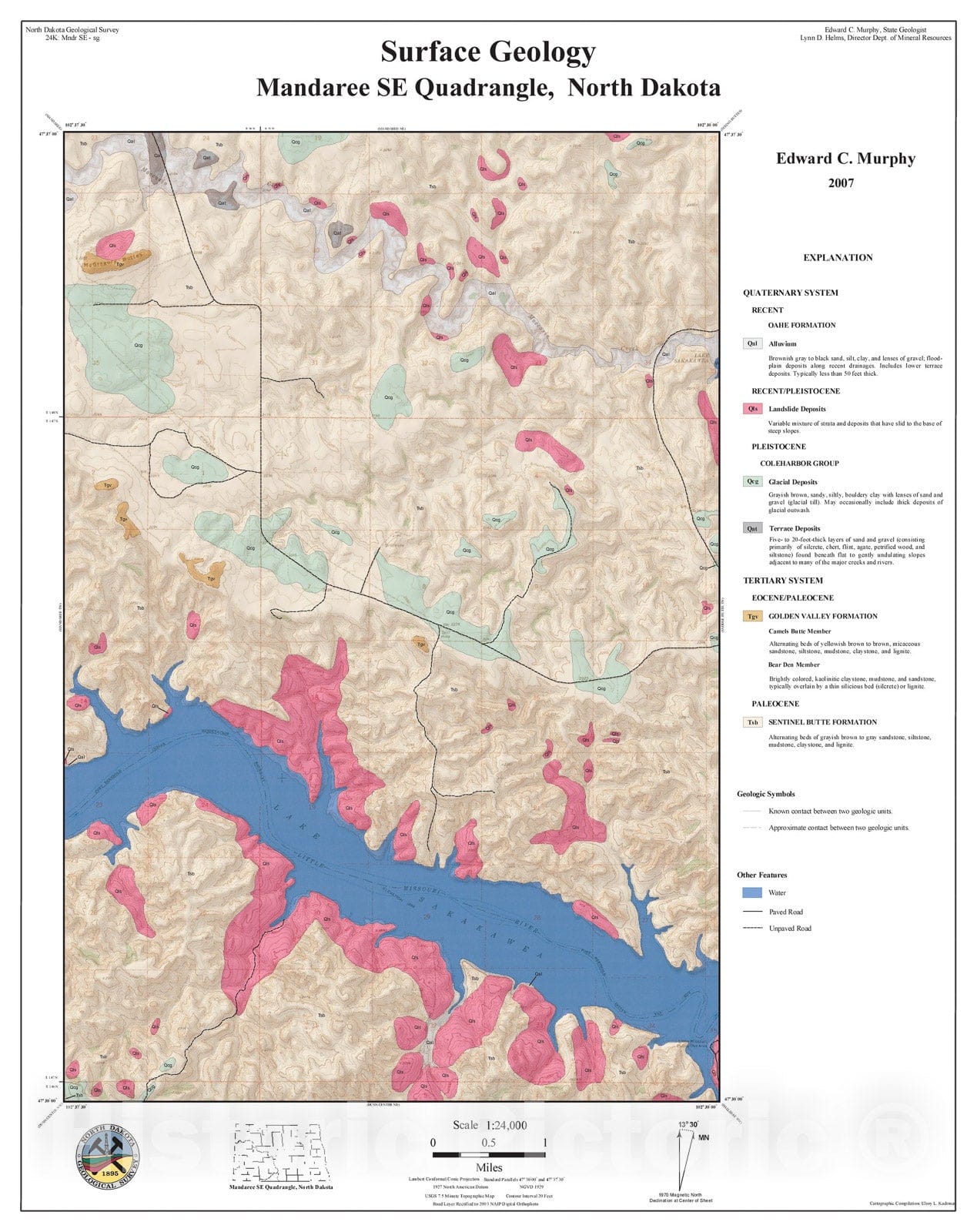 Map : Surface geology - Mandaree SE quadrangle, North Dakota, 2007 Car ...