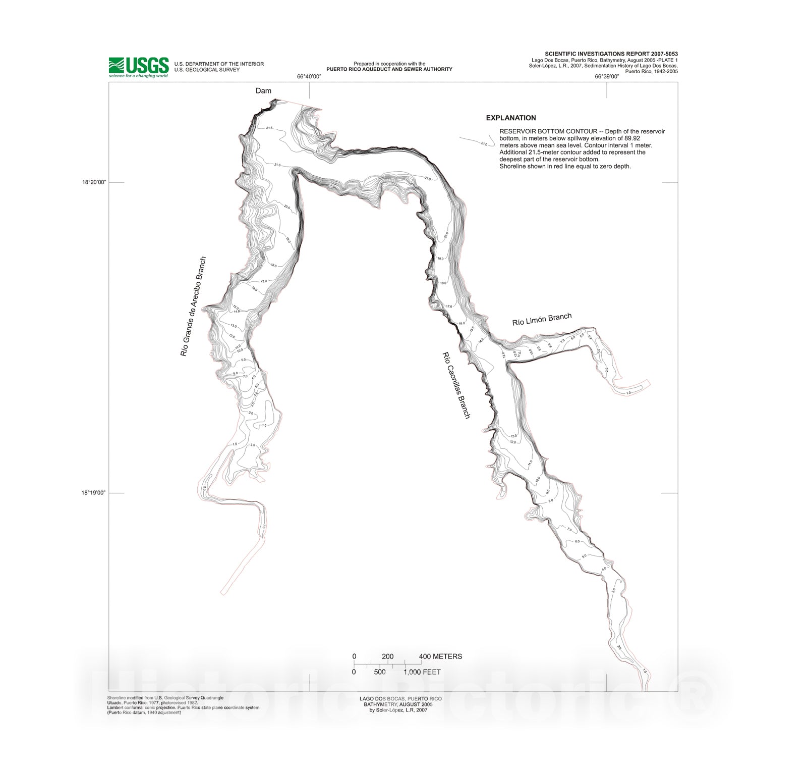 Map : Sedimentation history of Lago Dos Bocas, Puerto Rico, 1942-2005 ...