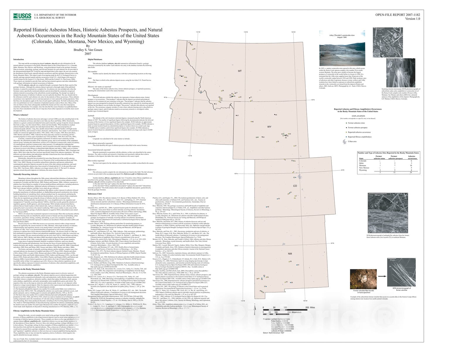 Map : Reported historic asbestos mines, historic asbestos prospects, a ...