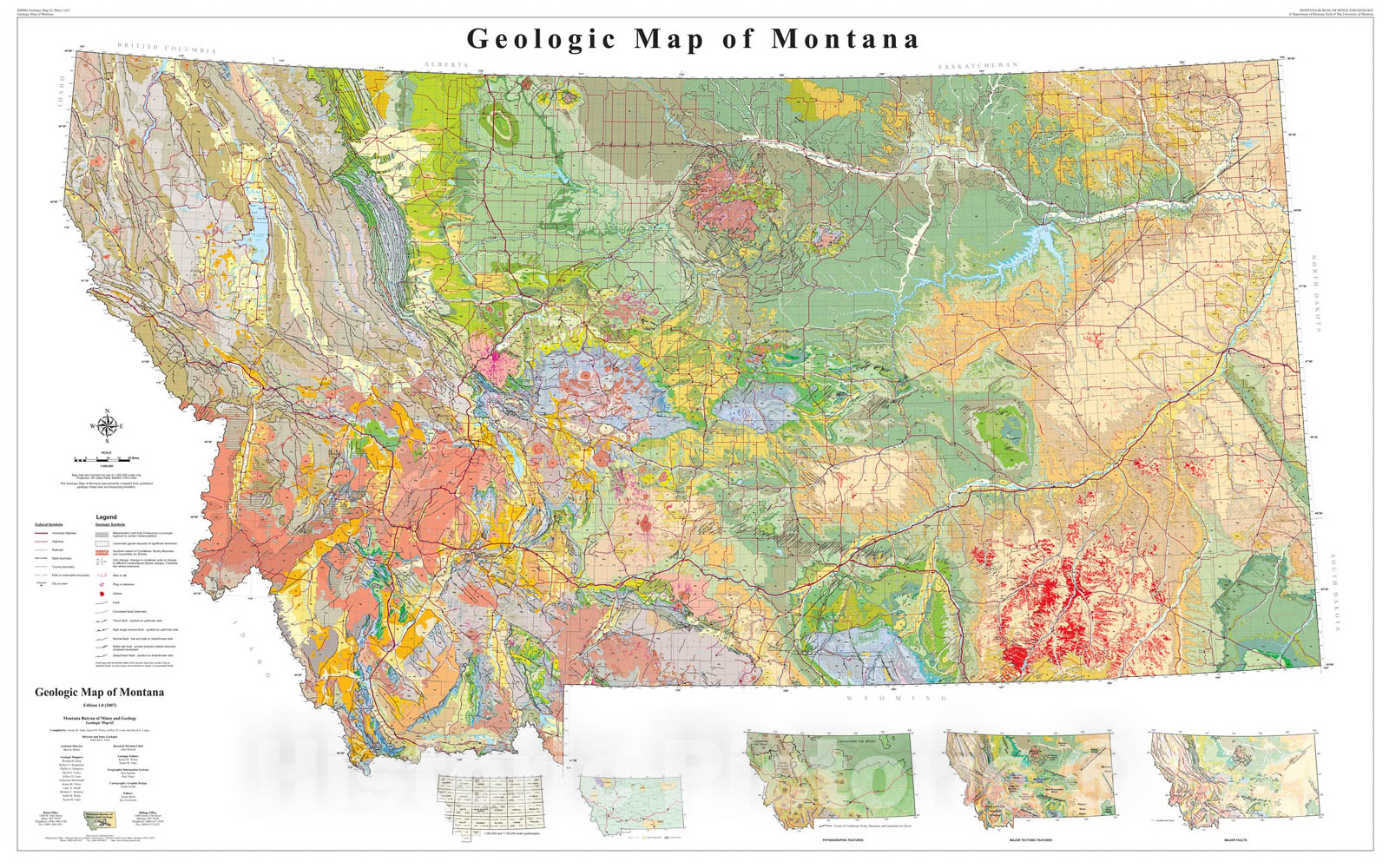 Map : Geologic Map of Montana, 2007 Cartography Wall Art : - Historic ...