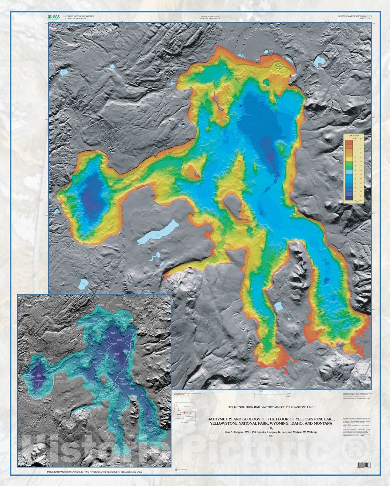Map : Bathymetry and geology of the floor of Yellowstone Lake, Yellows ...