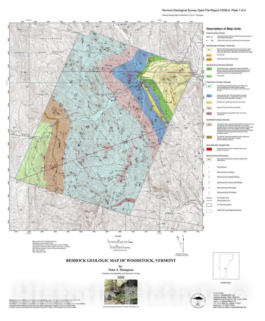 Map : Bedrock Geologic Map of Woodstock, Vermont, 2006 Cartography Wal ...