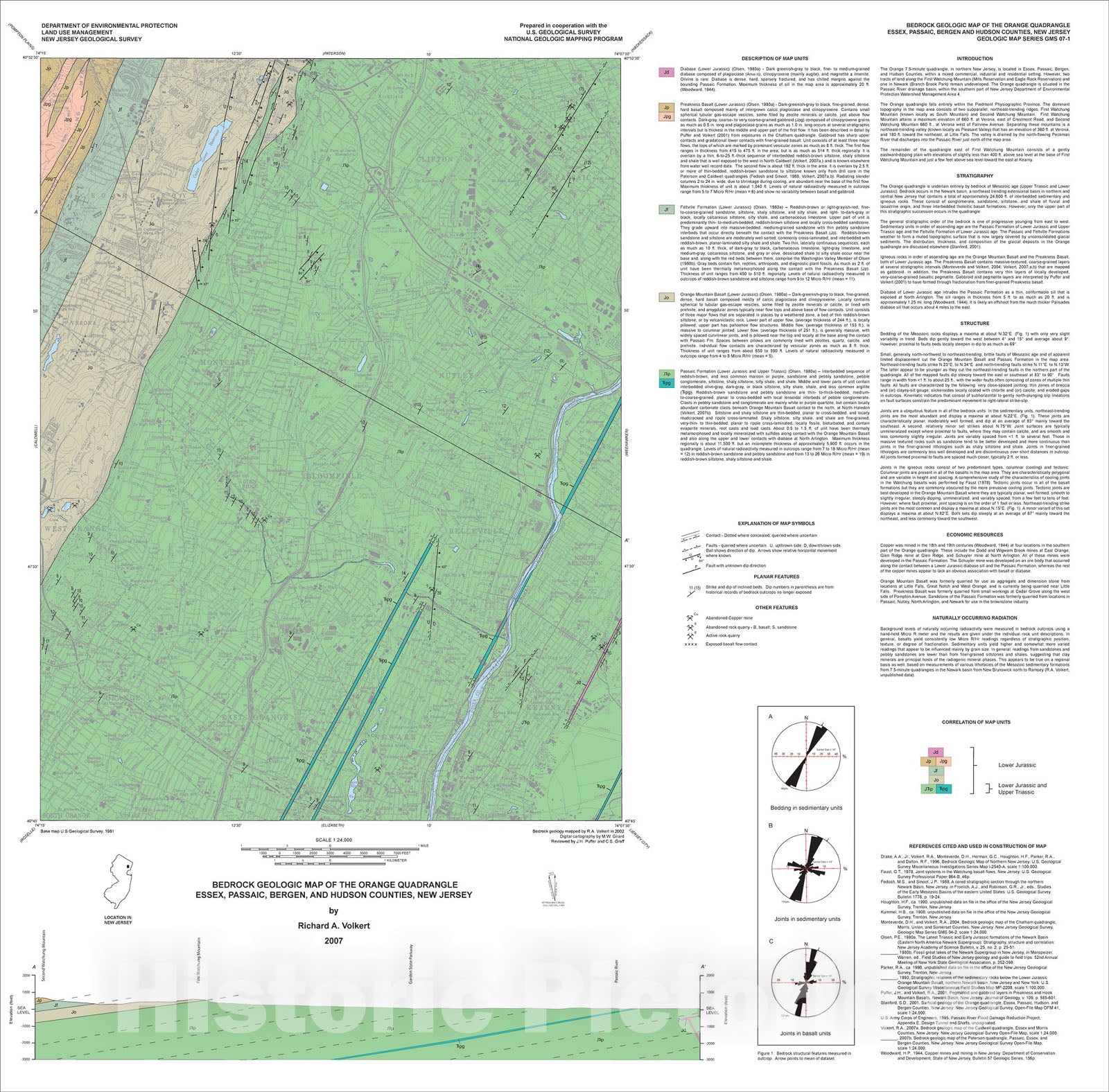 Map : Bedrock geologic map of the Orange quadrangle, Essex, Passaic, B ...