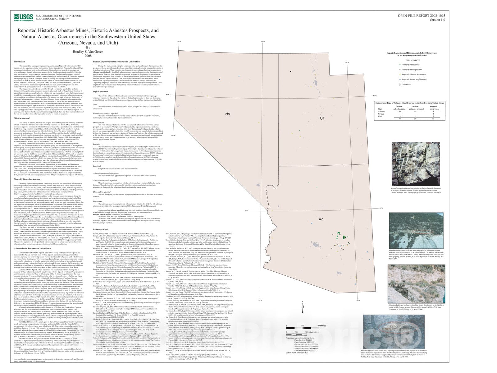 Map : Reported historic asbestos mines, historic asbestos prospects, a ...