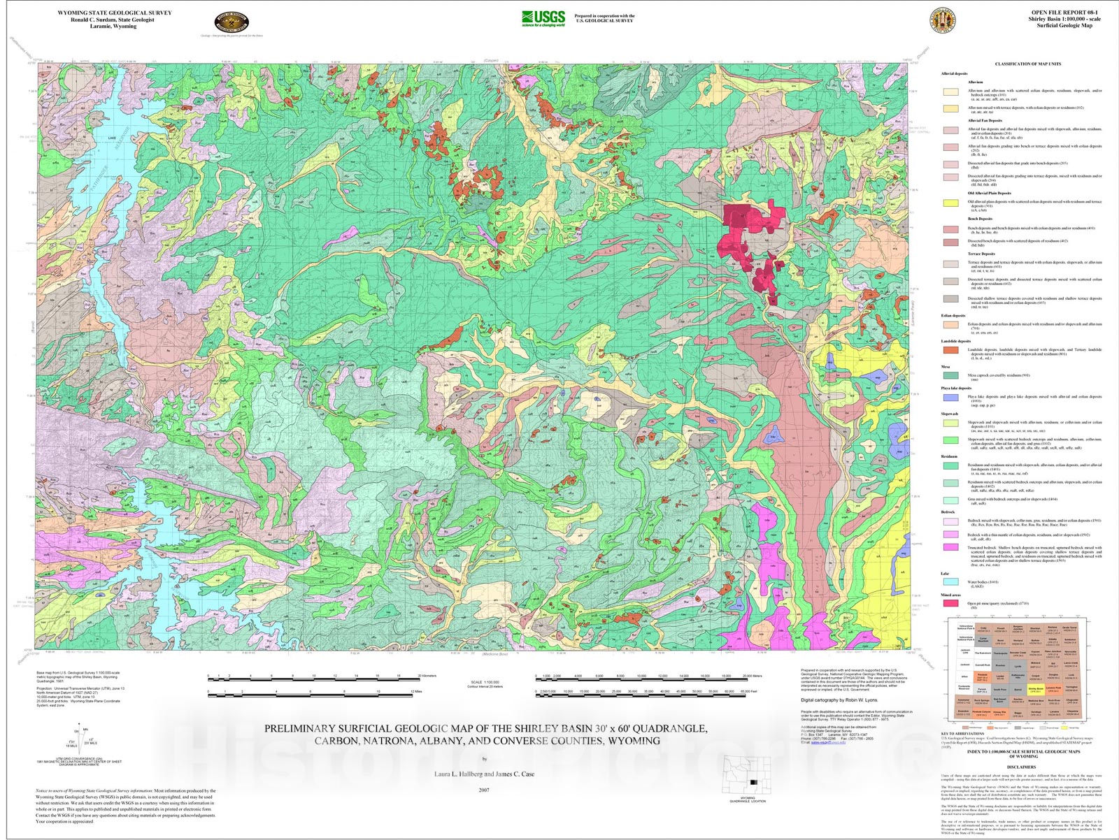 Map : Preliminary Surficial Geologic Map of the Shirley Basin 30' x 60 ...