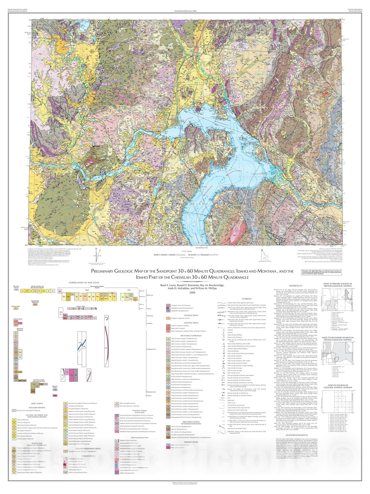 Map : Preliminary Geologic Map of the Sandpoint thirty x sixty Minute ...