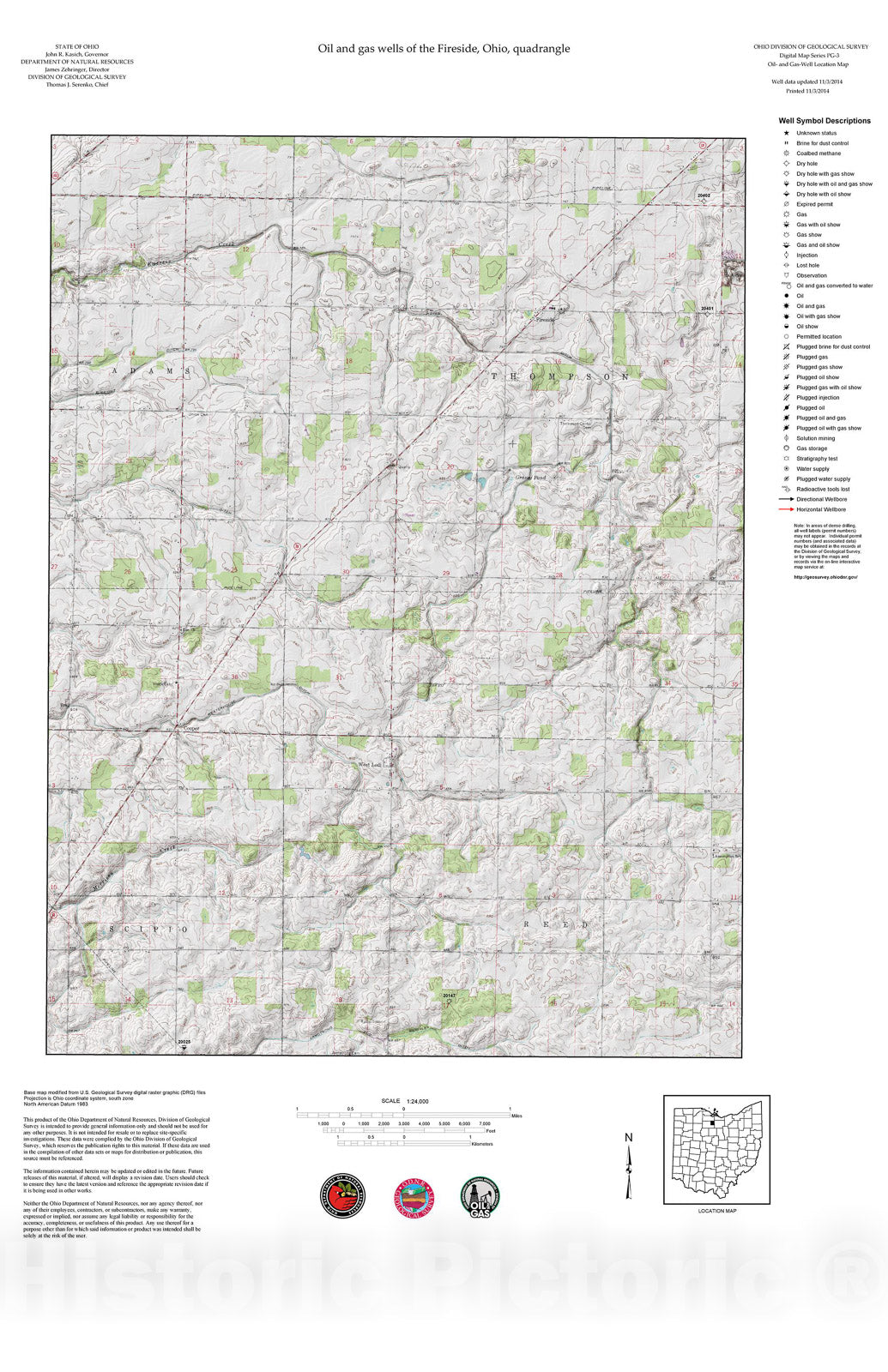 Map : Oil and gas wells of the Fireside quadrangle [Revised bi-weekly ...