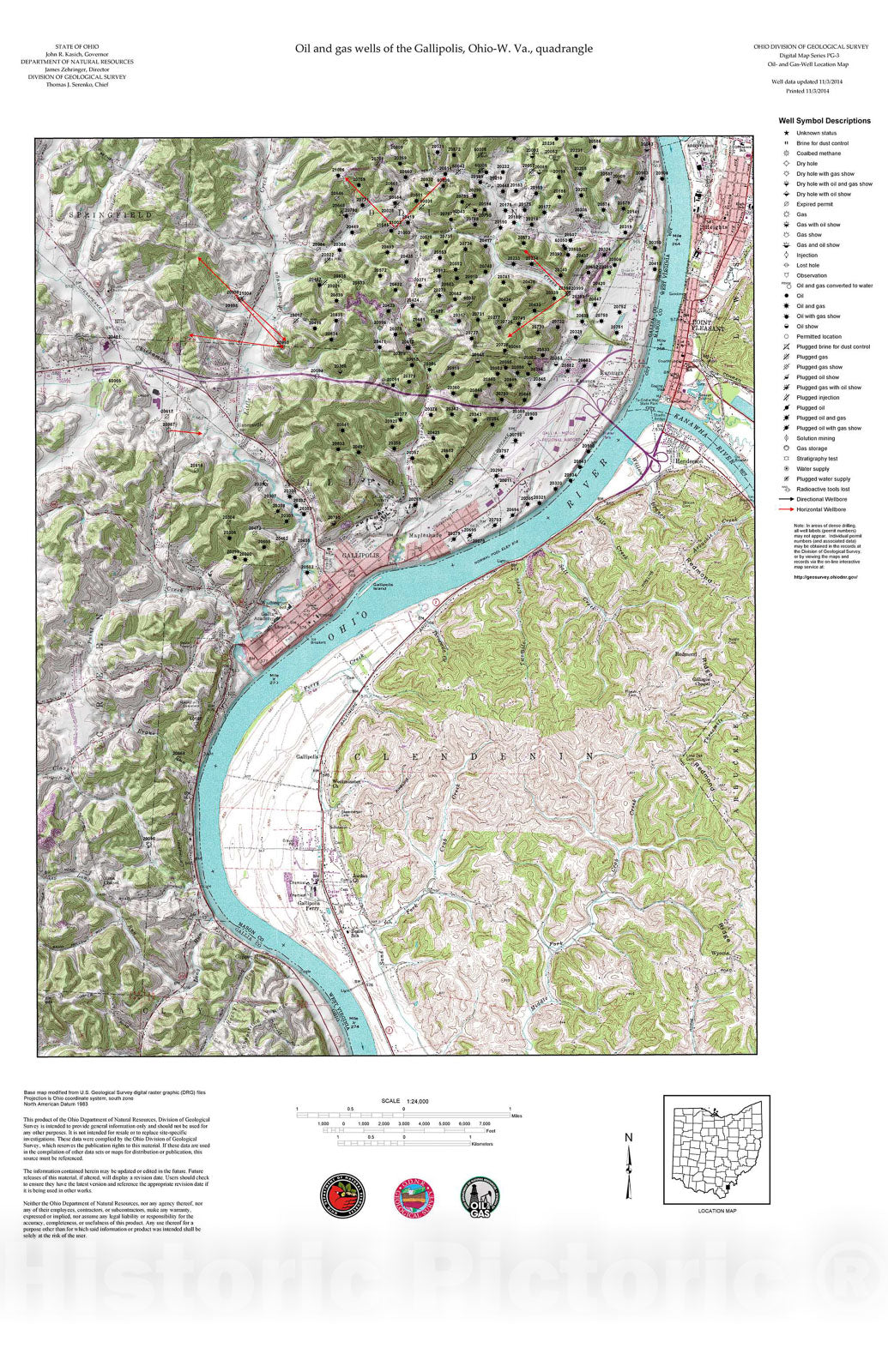 Map : Oil and gas wells of the Gallipolis quadrangle [Revised bi-weekl ...