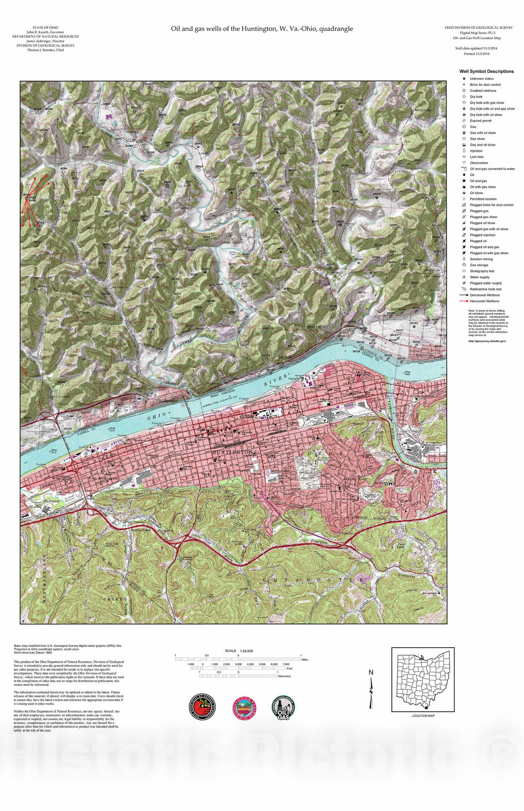 Map : Oil and gas wells of the Huntington quadrangle [Revised bi-weekl ...