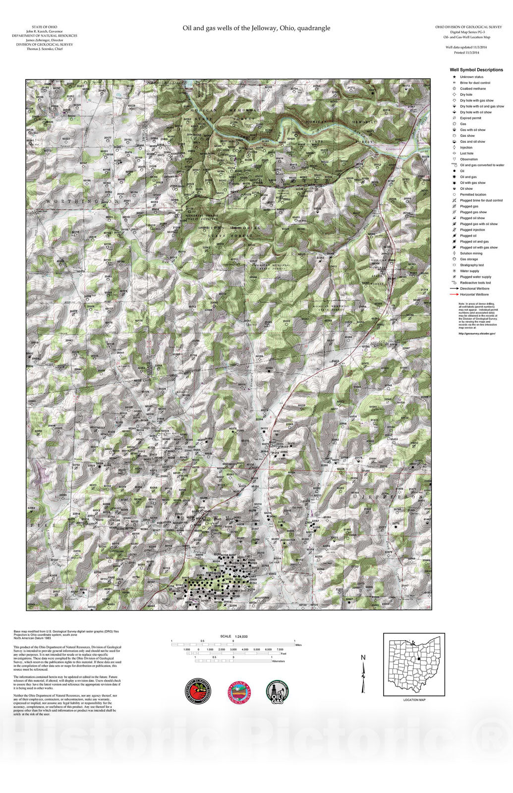 Map : Oil and gas wells of the Jelloway quadrangle [Revised bi-weekly ...