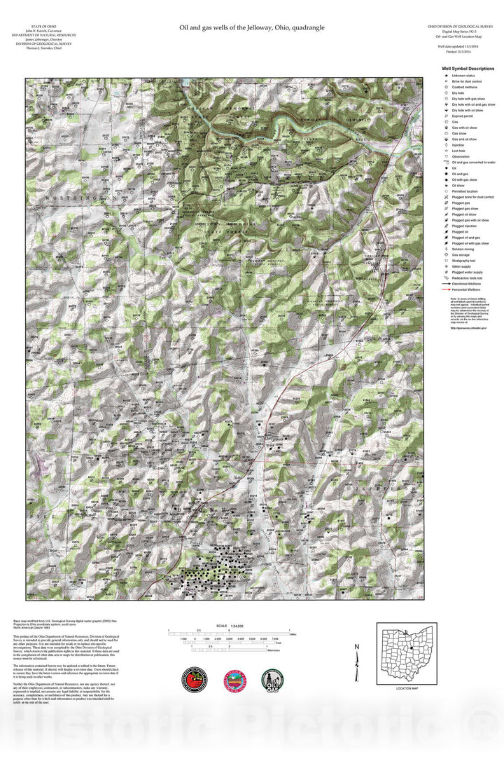 Map : Oil and gas wells of the Jelloway quadrangle [Revised bi-weekly ...