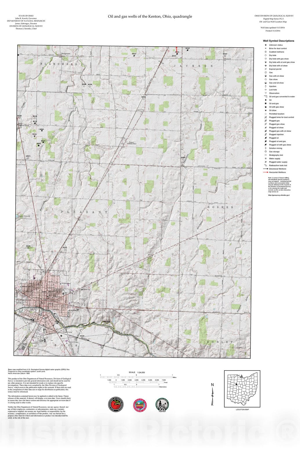 Map : Oil and gas wells of the Kenton quadrangle [Revised bi-weekly ...