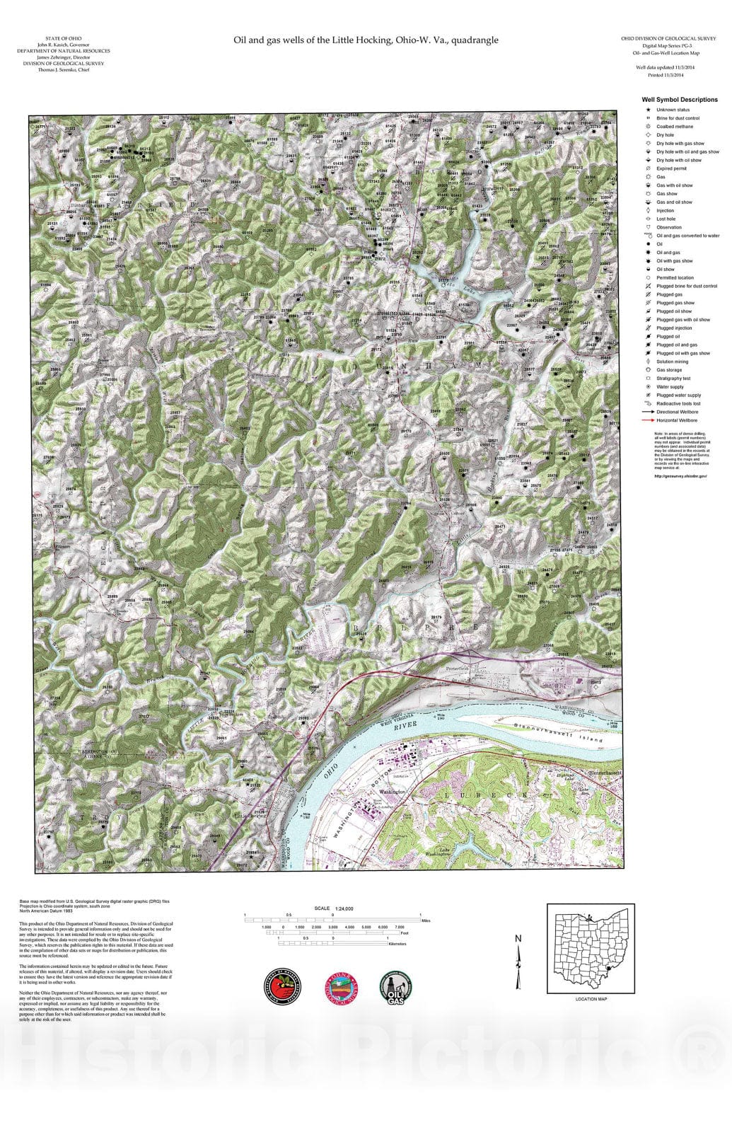 Map : Oil and gas wells of the Little Hocking quadrangle [Revised bi-w ...