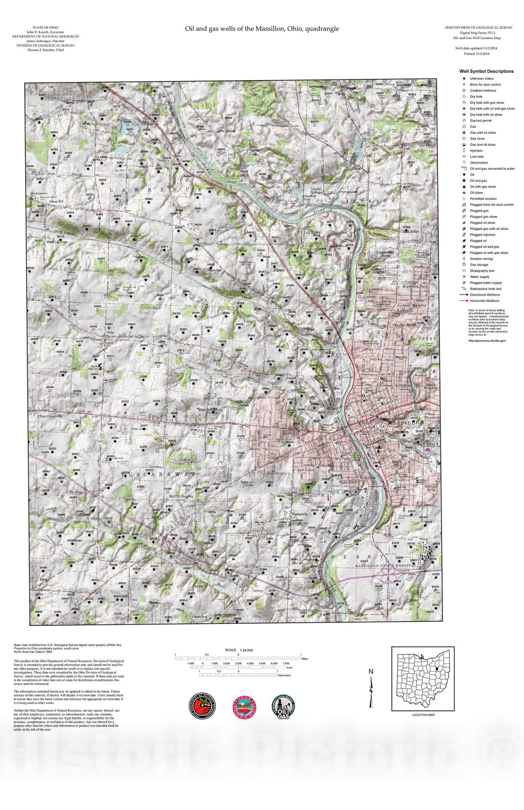 Map : Oil and gas wells of the Massillon quadrangle [Revised bi-weekly ...