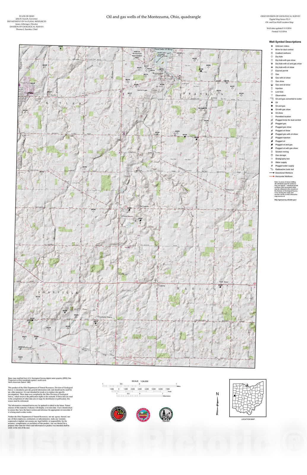 Map : Oil and gas wells of the Montezuma quadrangle [Revised bi-weekly ...