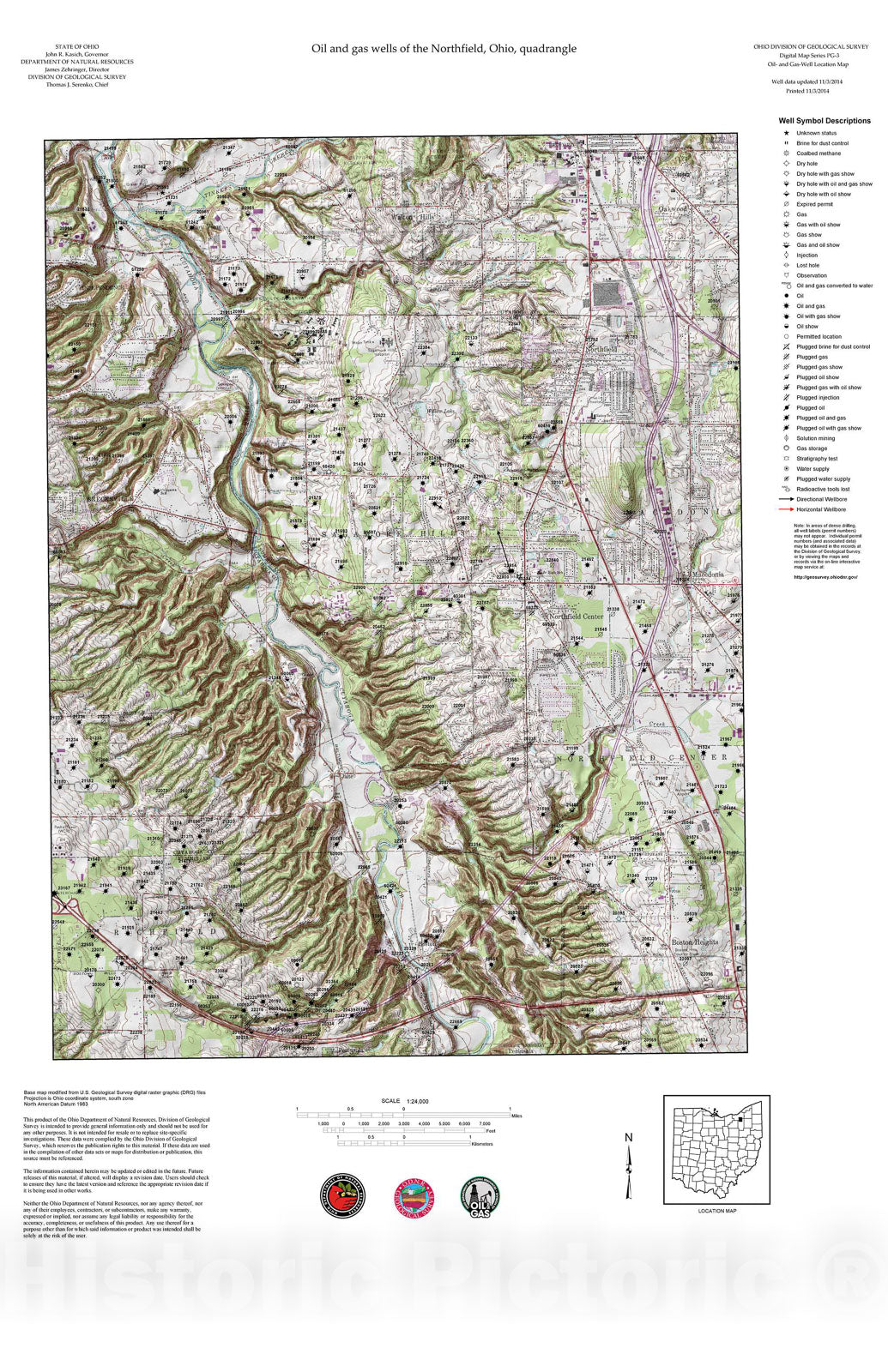 Map : Oil and gas wells of the Northfield quadrangle [Revised bi-weekl ...