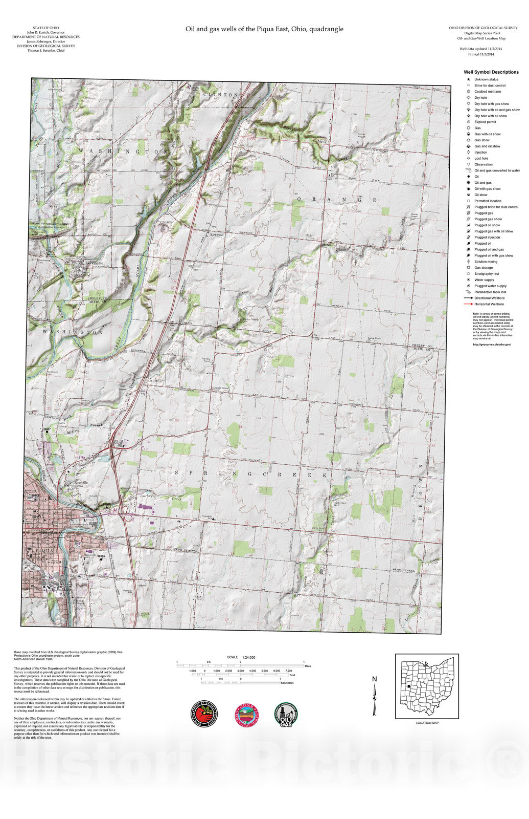 Map : Oil and gas wells of the Piqua East quadrangle [Revised bi-weekl ...