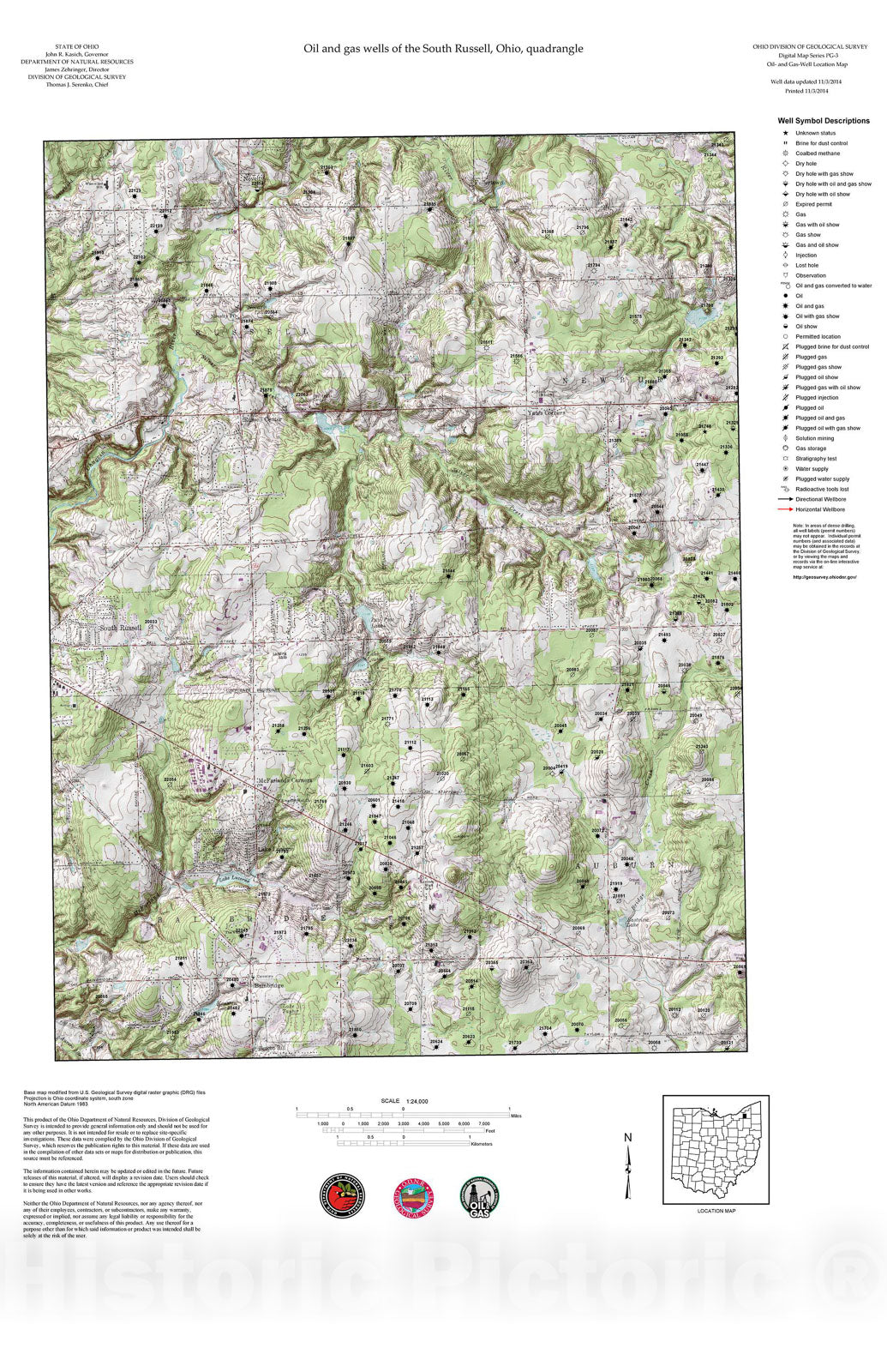 Map : Oil and gas wells of the South Russell quadrangle [Revised bi-we ...