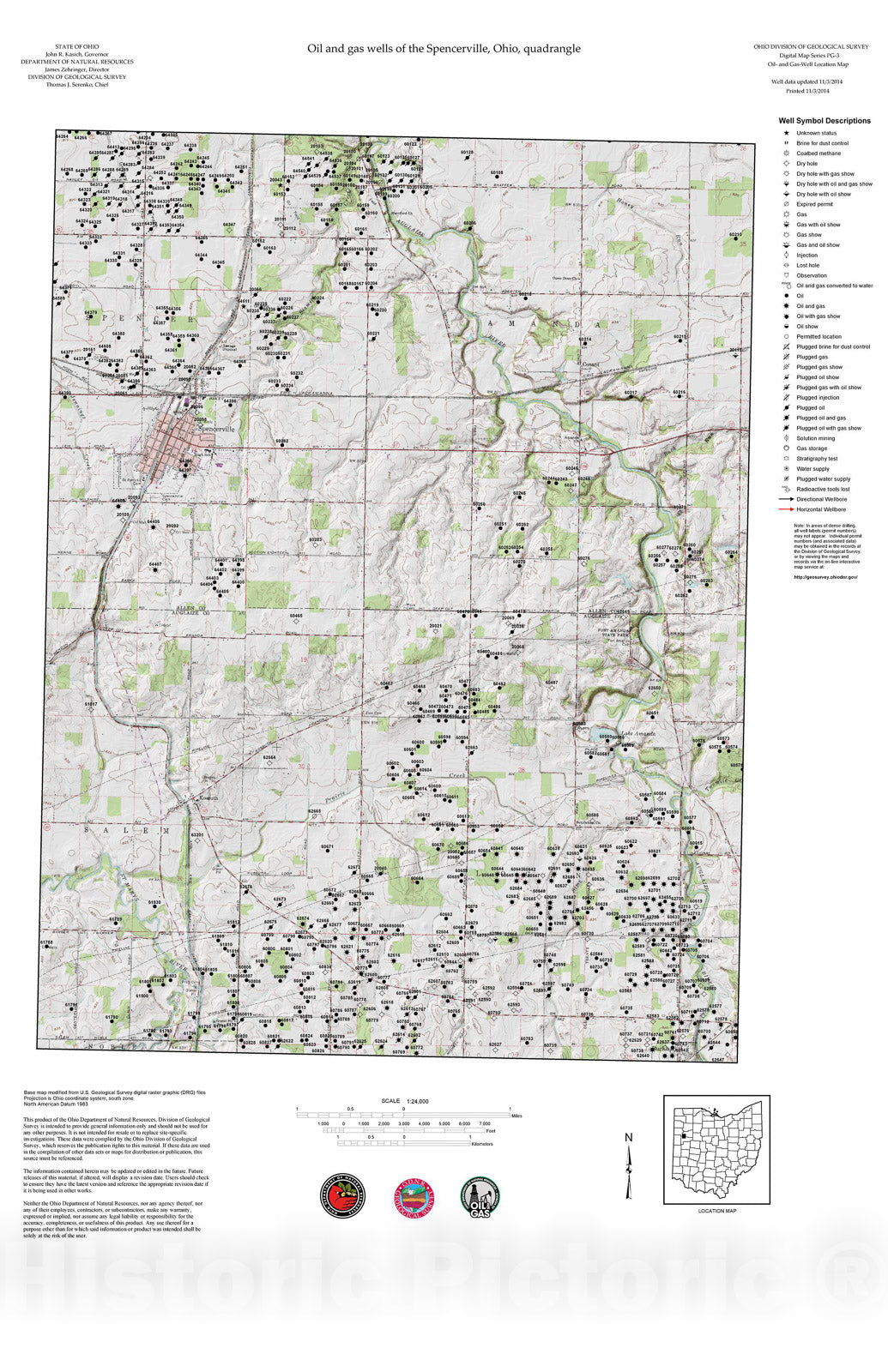 Map : Oil and gas wells of the Spencerville quadrangle [Revised bi-wee ...