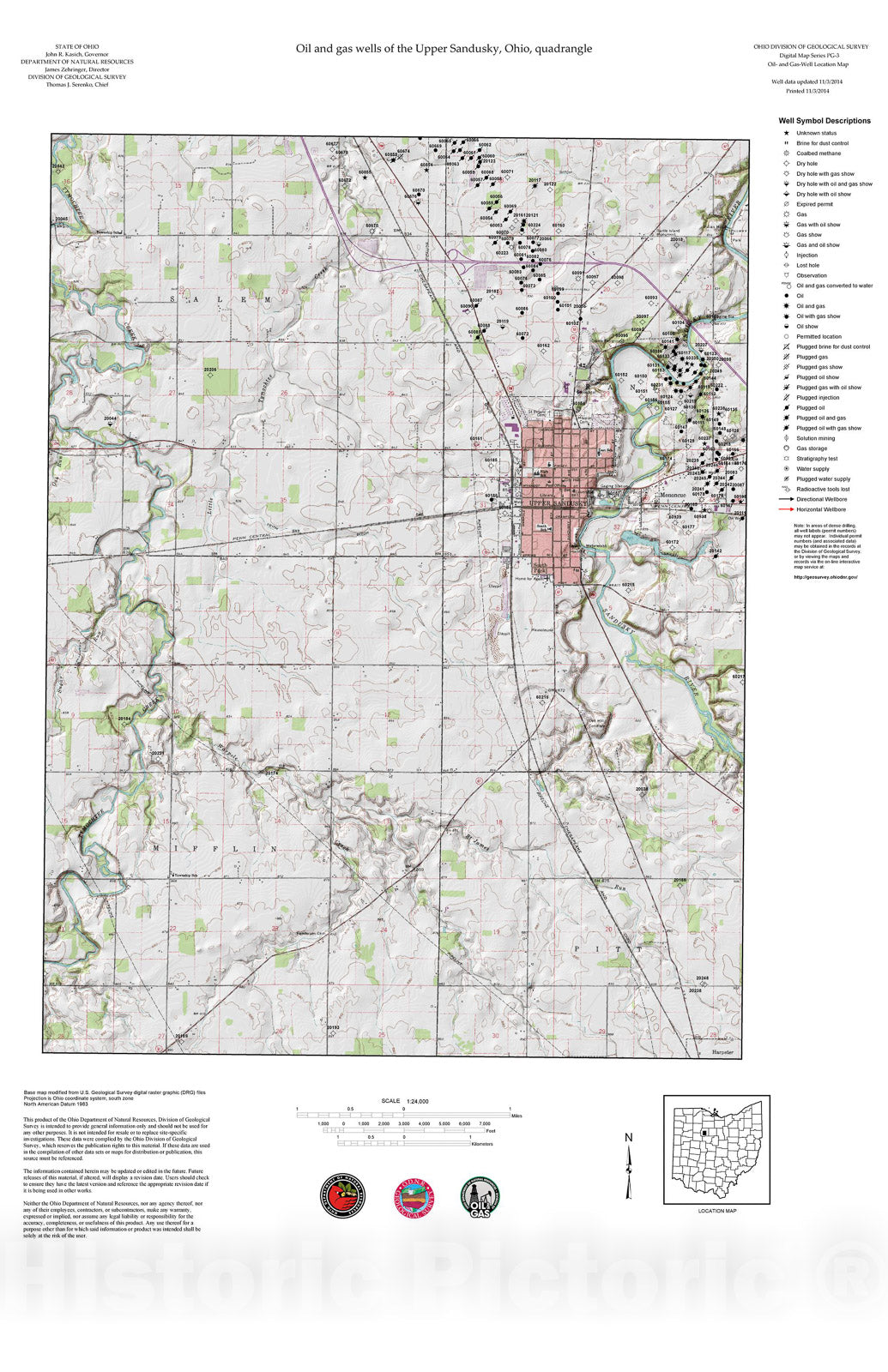 Map : Oil and gas wells of the Upper Sandusky quadrangle [Revised bi-w ...