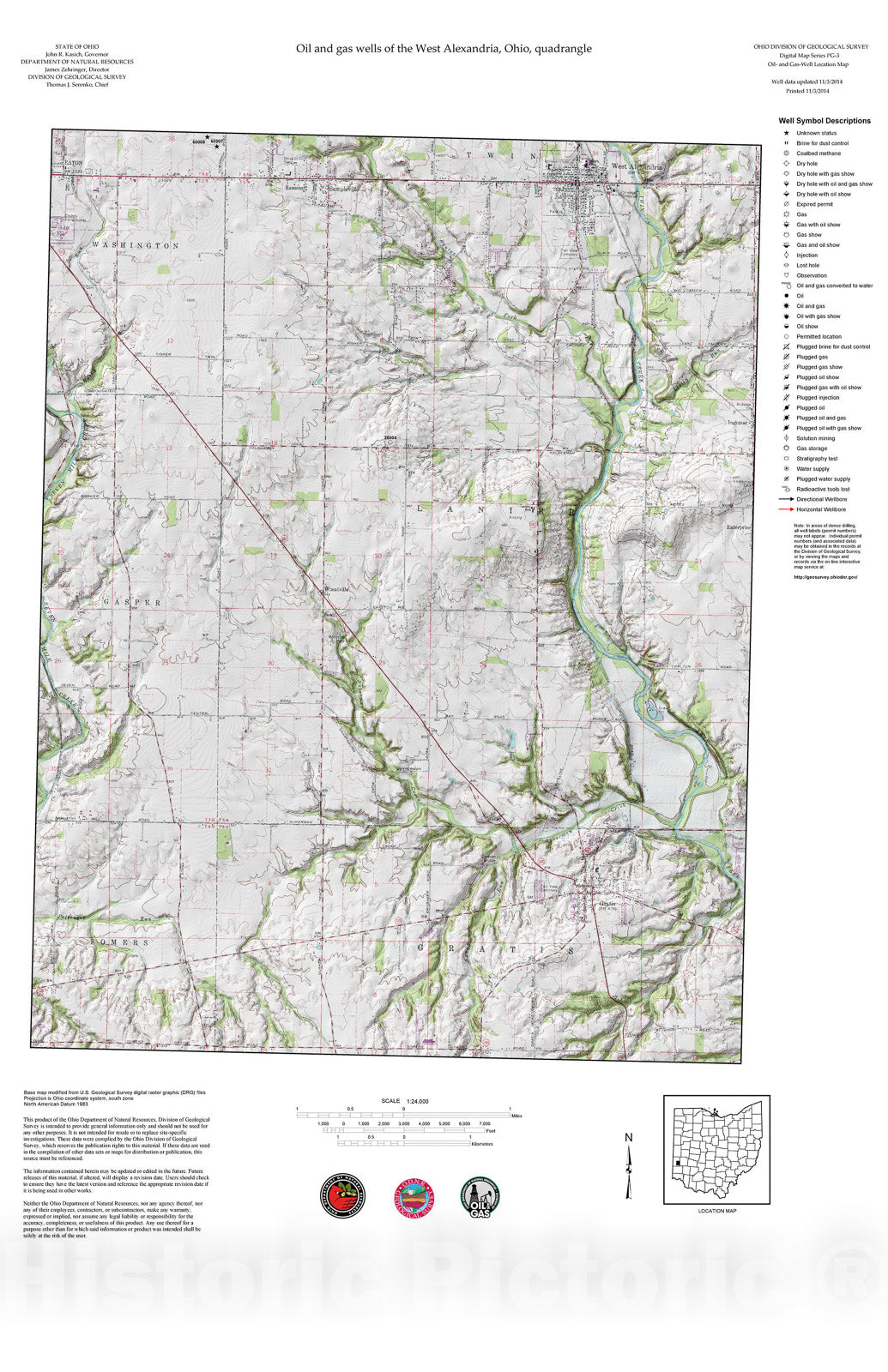Map : Oil and gas wells of the West Alexandria quadrangle [Revised bi ...