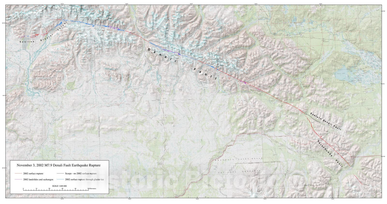 Map : Surface rupture map of the 2002 M7.9 Denali fault earthquake, Al ...