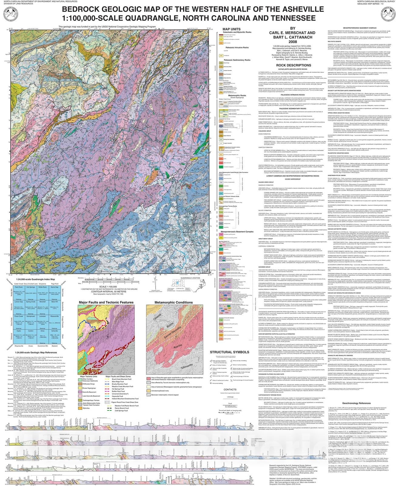Map : Bedrock geologic map of the western half of the Asheville 1:100 ...