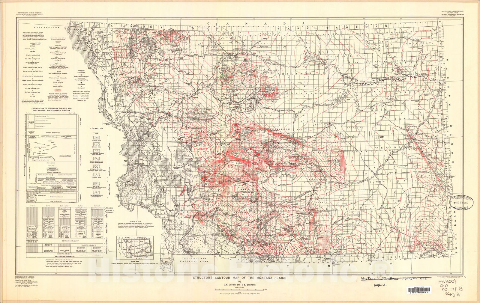 Map : Structure contour map of the Montana plains, 1955 Cartography Wa ...