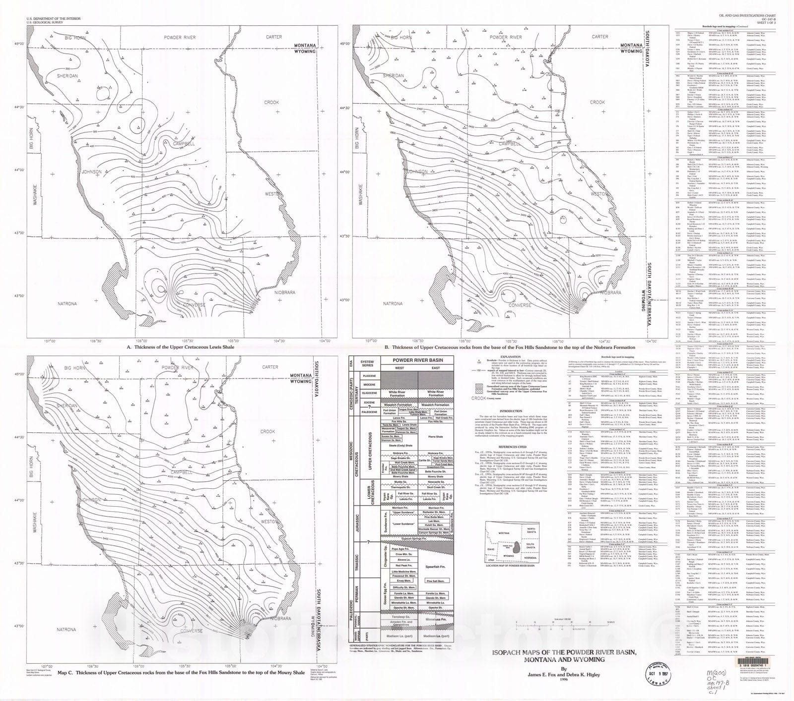 Map : Isopach maps of the Powder River Basin, Montana and Wyoming, 199 ...