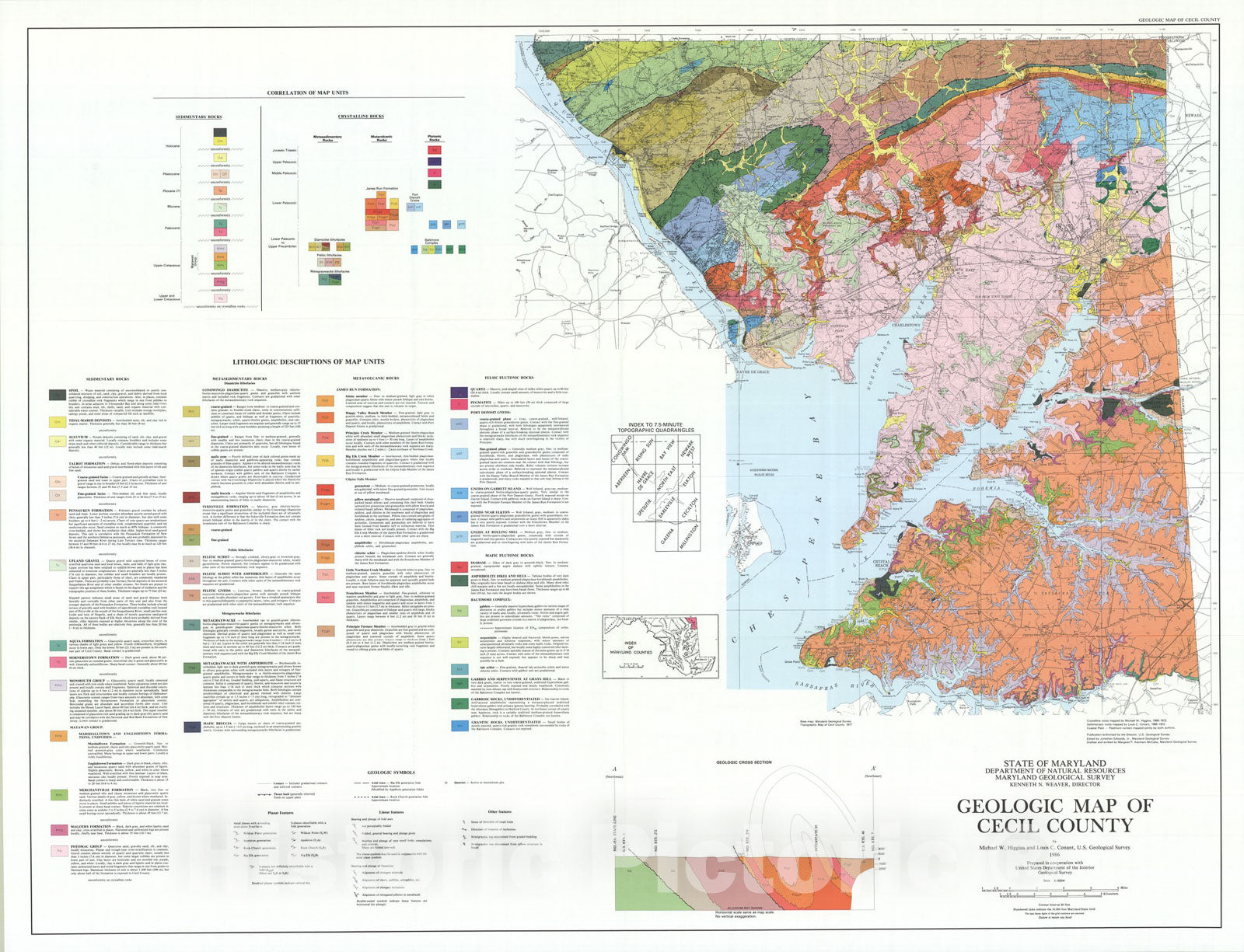 Map : The geology of Cecil County, Maryland, 1990 Cartography Wall Art ...