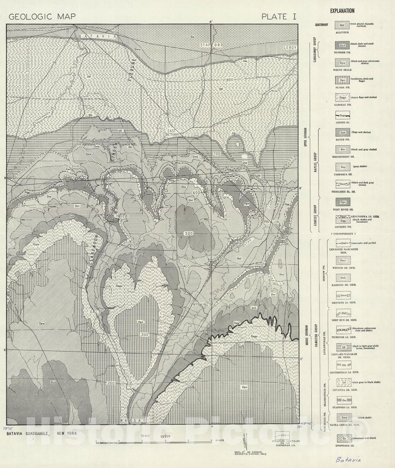 Map : Stratigraphy and structure of the Batavia quadrangle, 1951 Carto ...