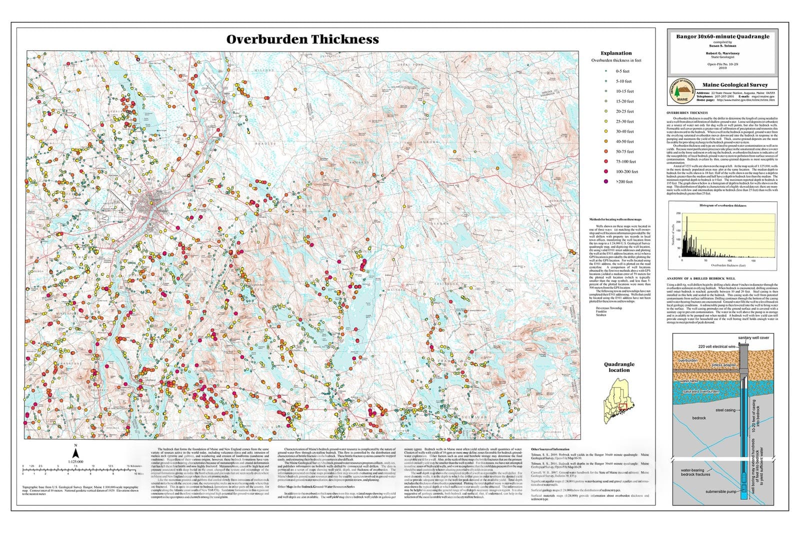 Map : Overburden thickness in the Bangor 30x60-minute quadrangle, Main ...