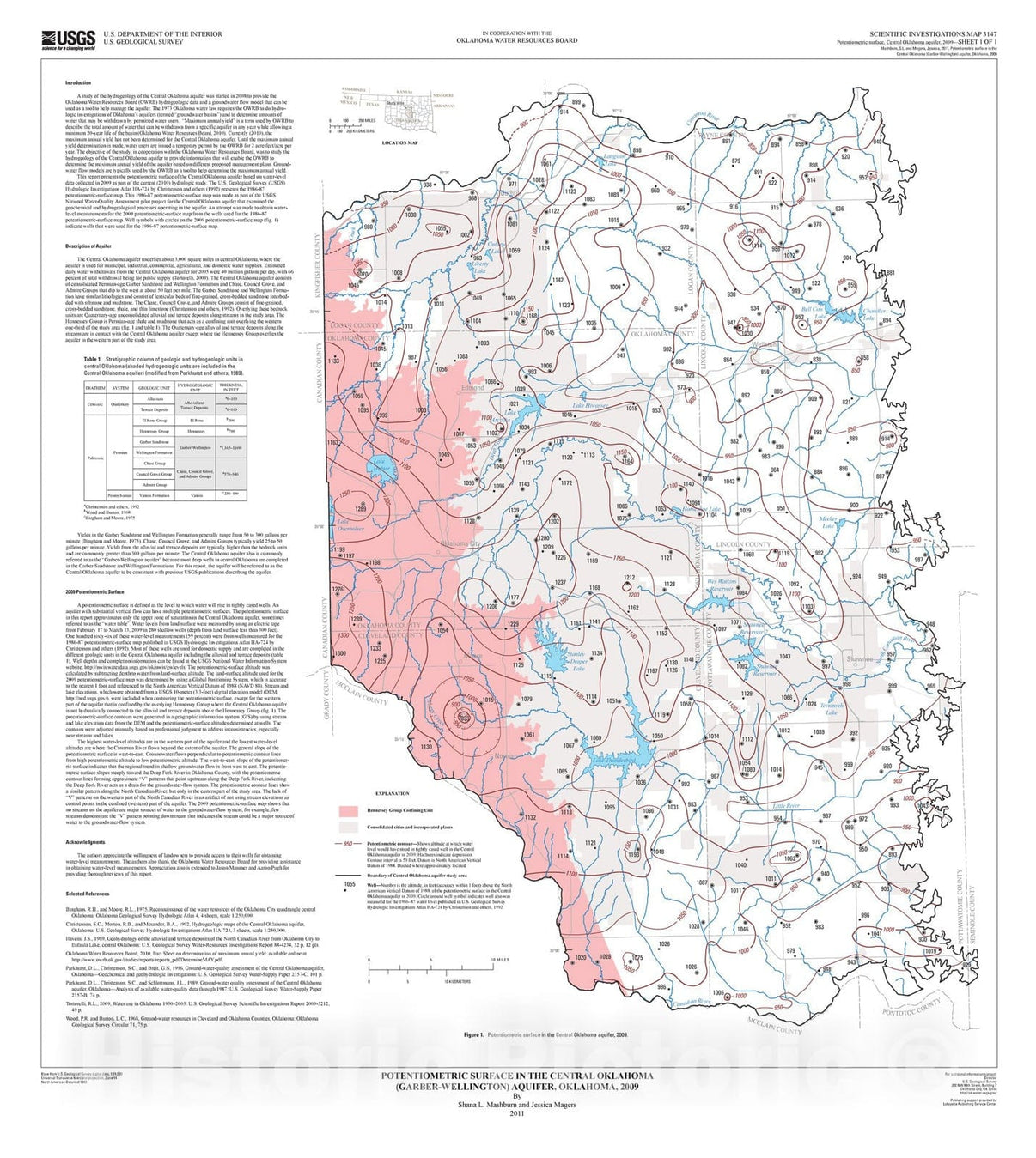 Map : Potentiometric surface in the central Oklahoma (Garber-Wellingto ...