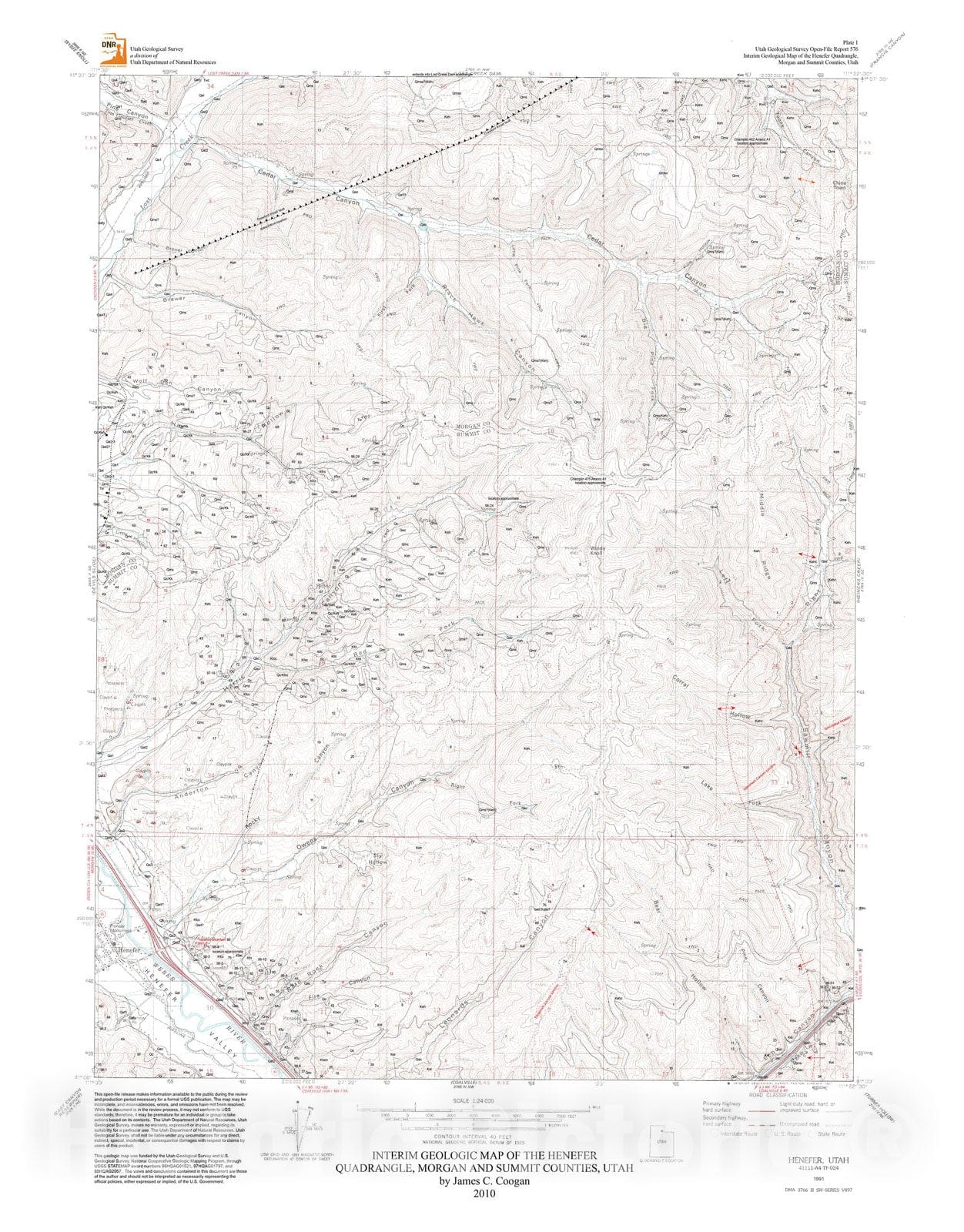 Map : Interim geologic map of the Henefer quadrangle, Morgan and Summi ...