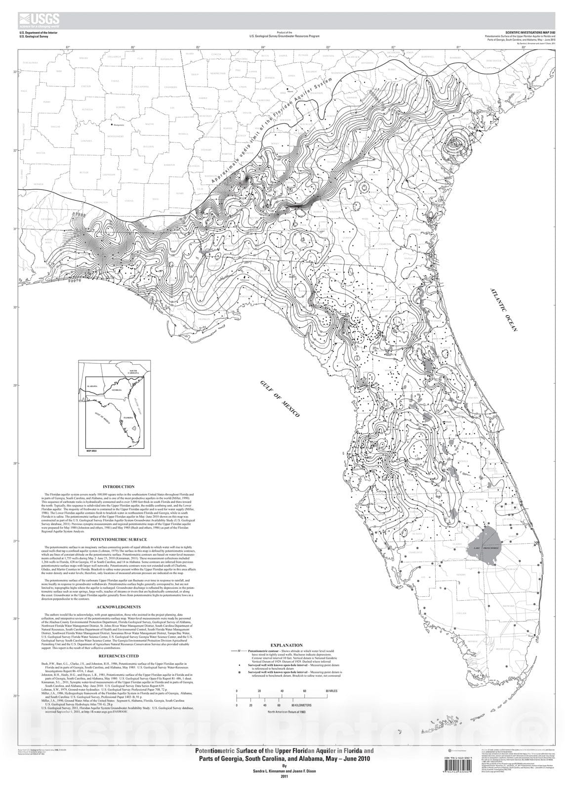Map : Potentiometric surface of the Upper Floridan aquifer in Florida ...
