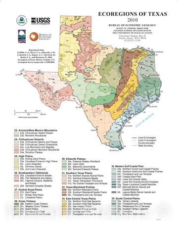 Map : Ecoregions of Texas, 2010 Cartography Wall Art : – Historic Pictoric