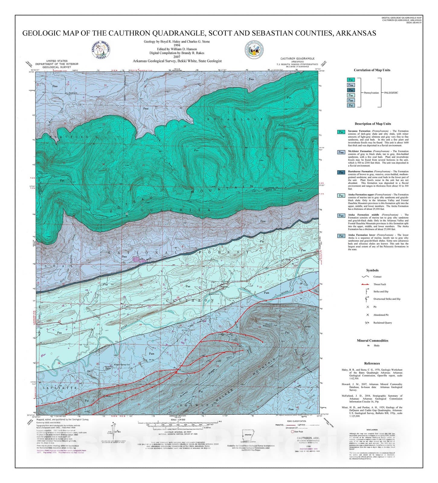 Map : Geologic map of the Cauthron Quadrangle, Scott and Sebastian cou ...