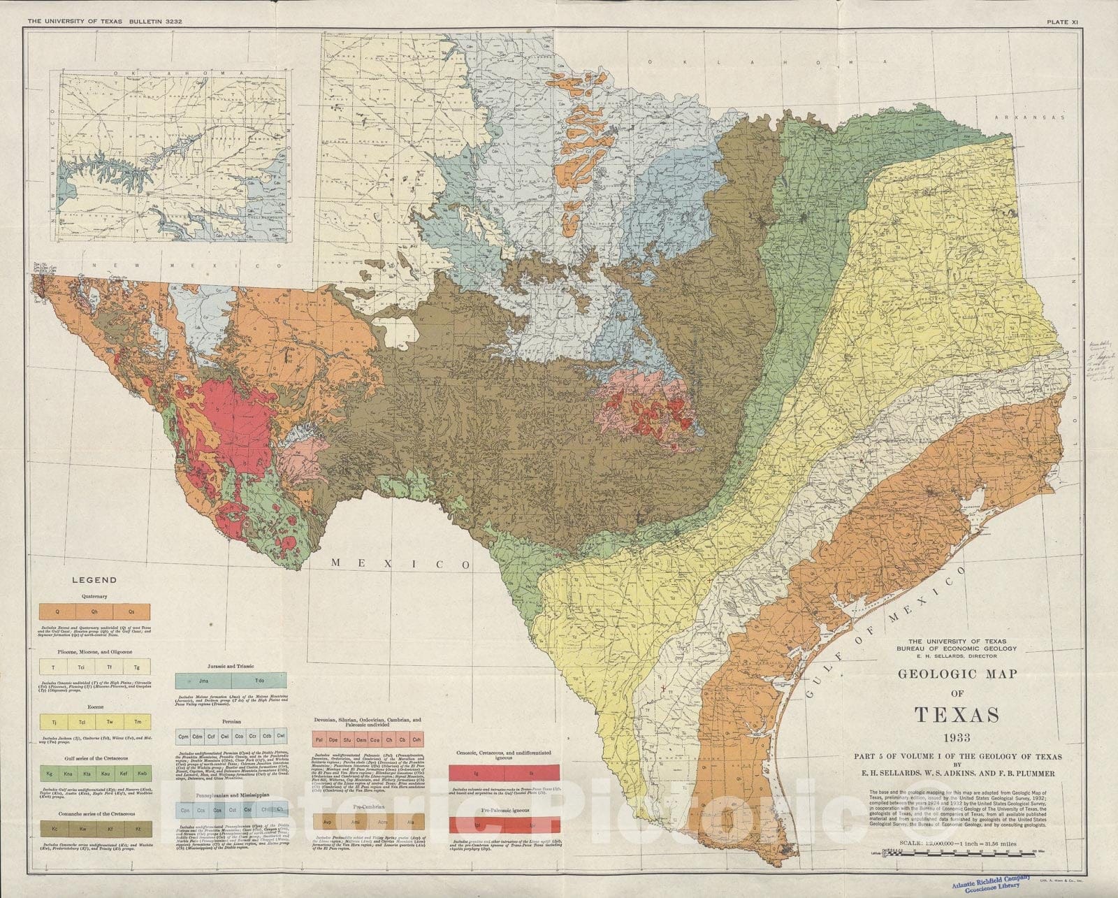 Map : The geology of Texas; Volume 1, Stratigraphy, 1932 Cartography W ...